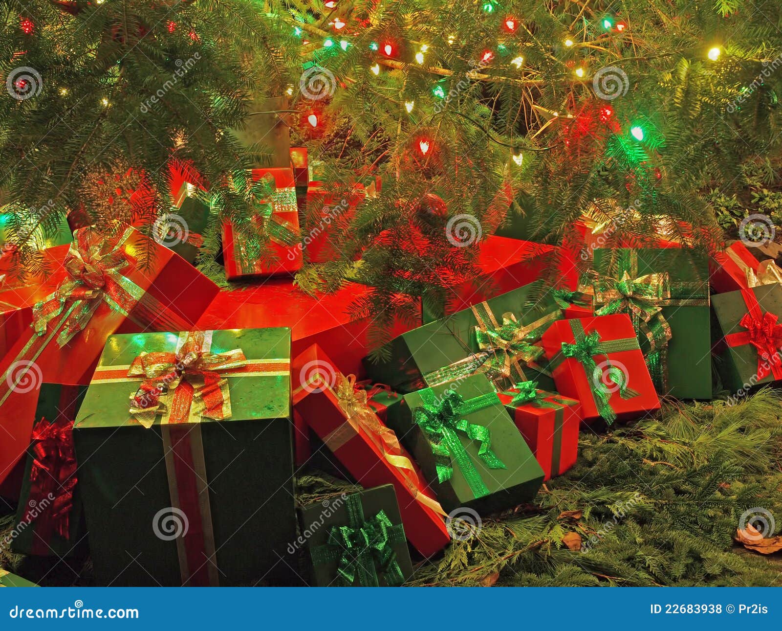 Christmas-themed Wrapped Gift Boxes Stock Photo - Image of present ...