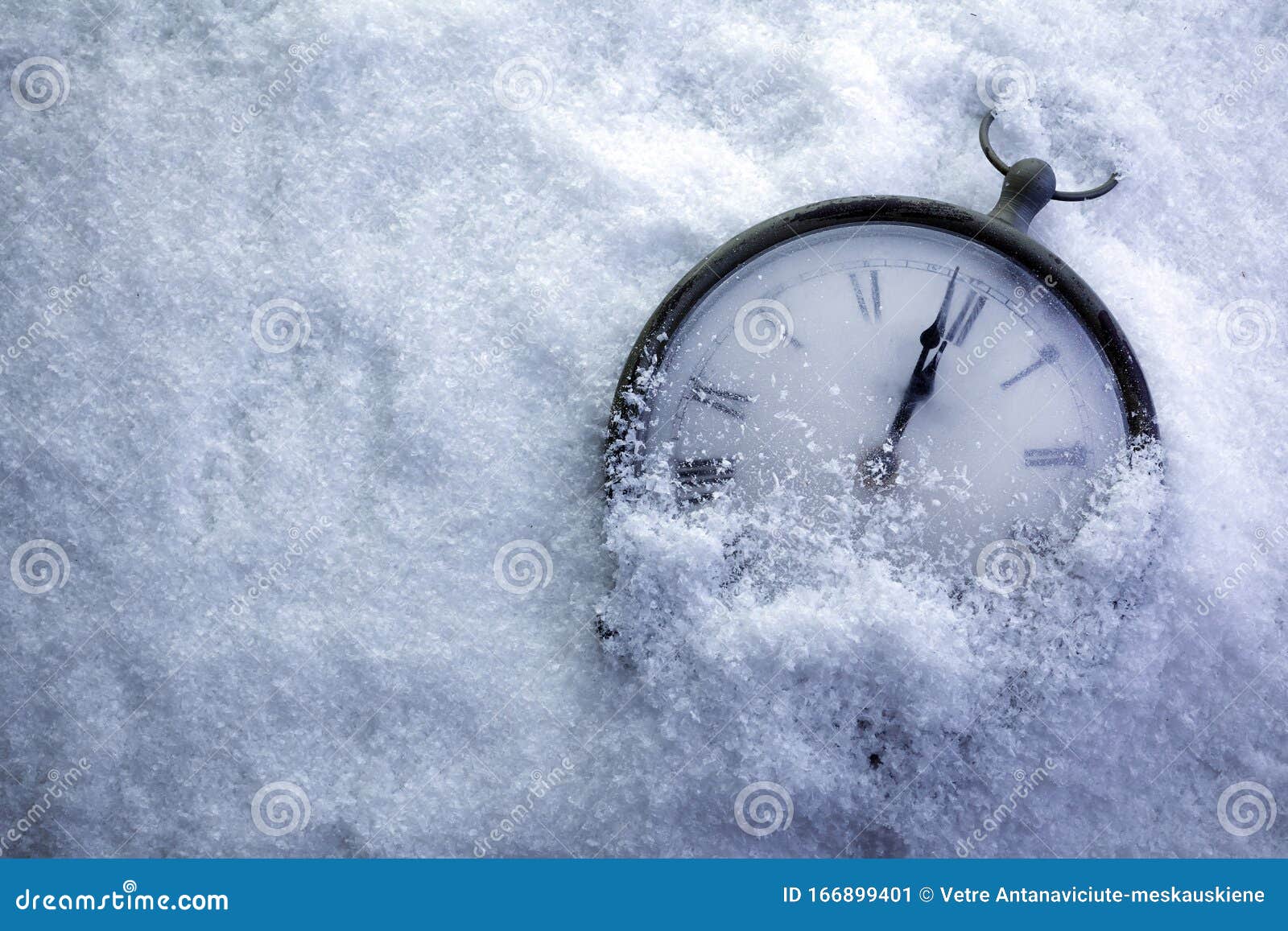 Christmas Time Clock Under Snow, Countdown To Midnight Stock Image ...