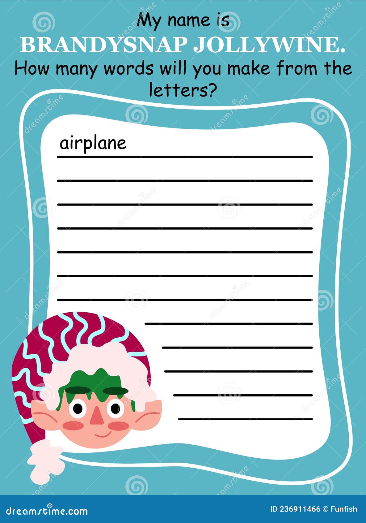 Christmas Time Word Game Activity Page with Elf Vector Illustration ...