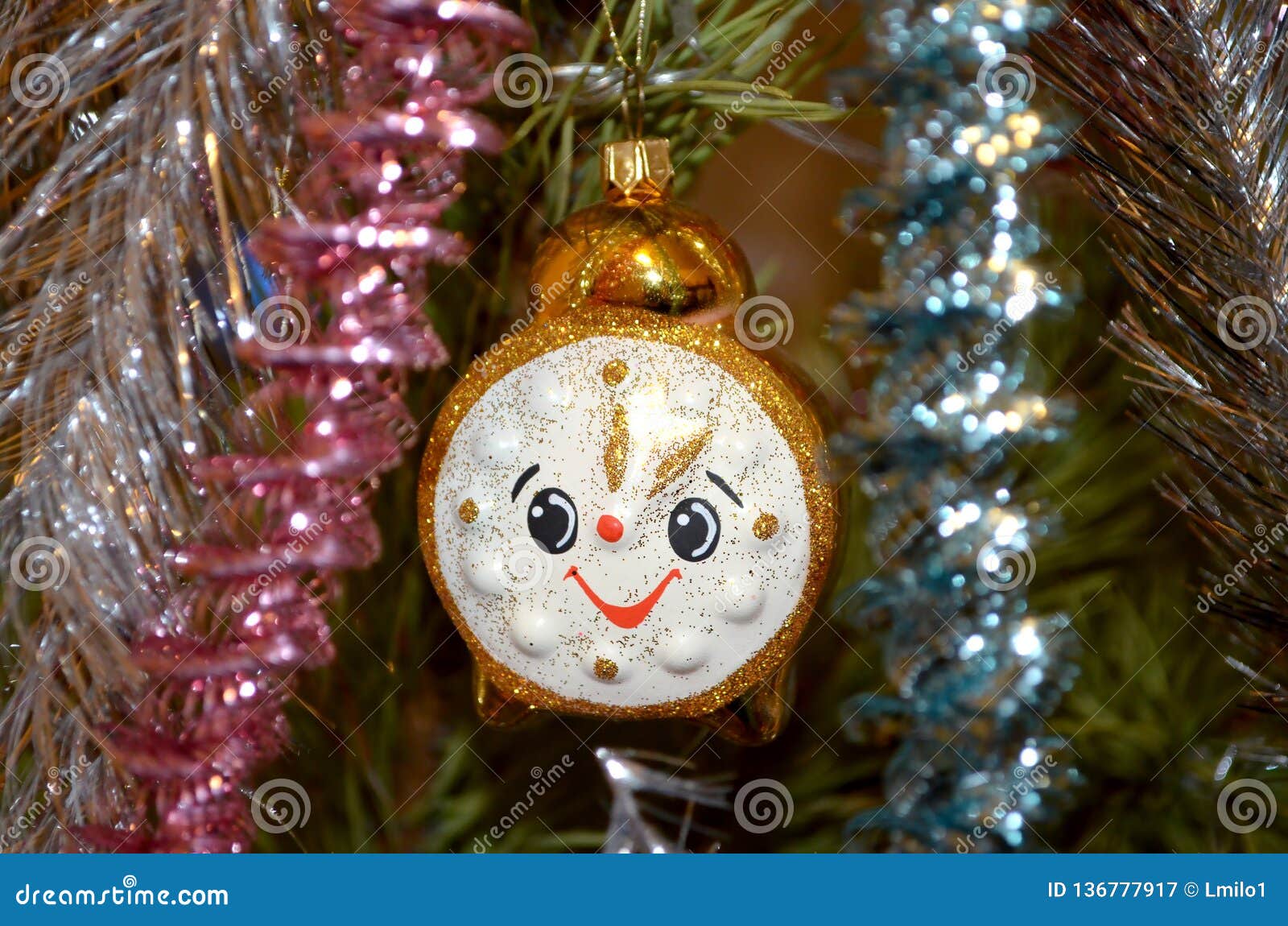 Christmas Toy Clock Happy Tinsel Tree Stock Image - Image of tree ...