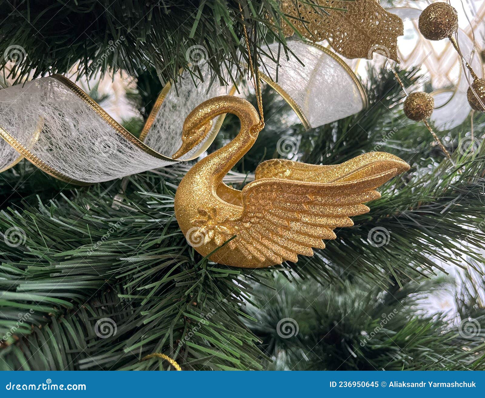 Christmas Toy for the Christmas Tree in the Form of a Golden Swan Stock ...