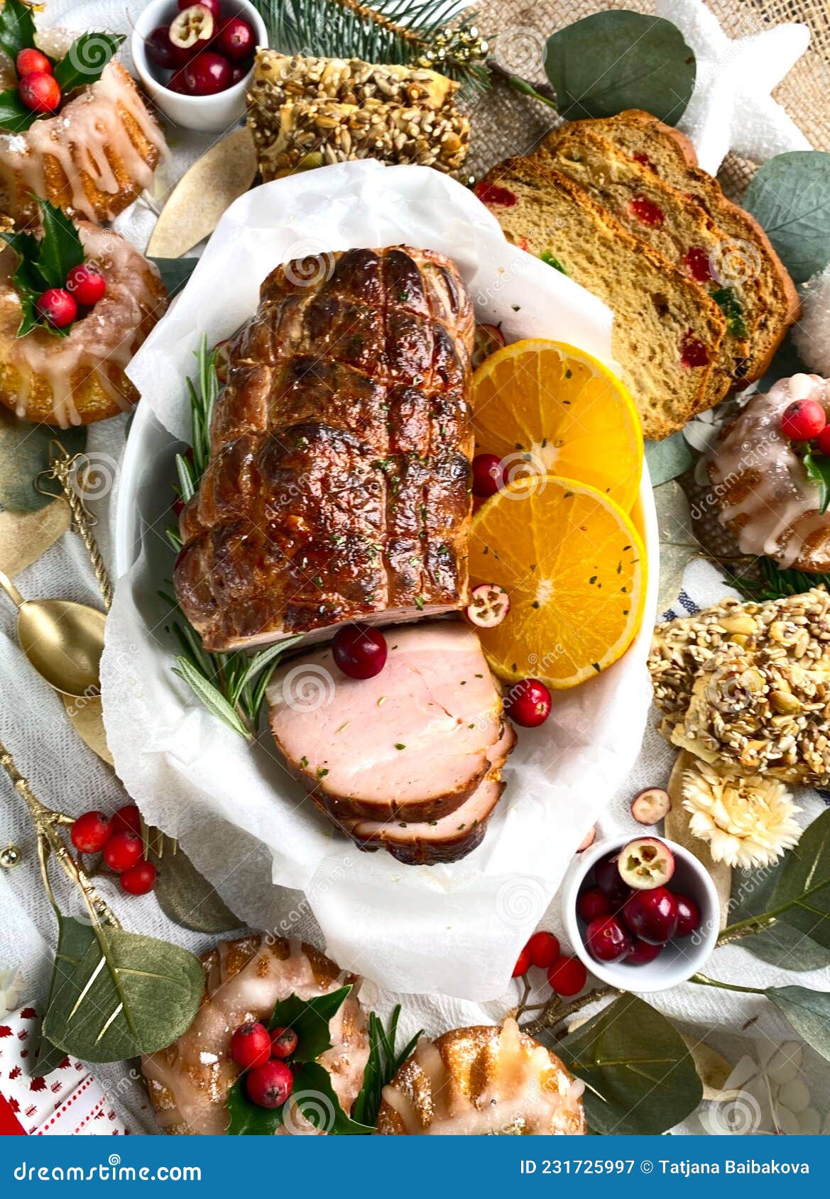 Christmas traditional ham stock image. Image of glazed - 231725997