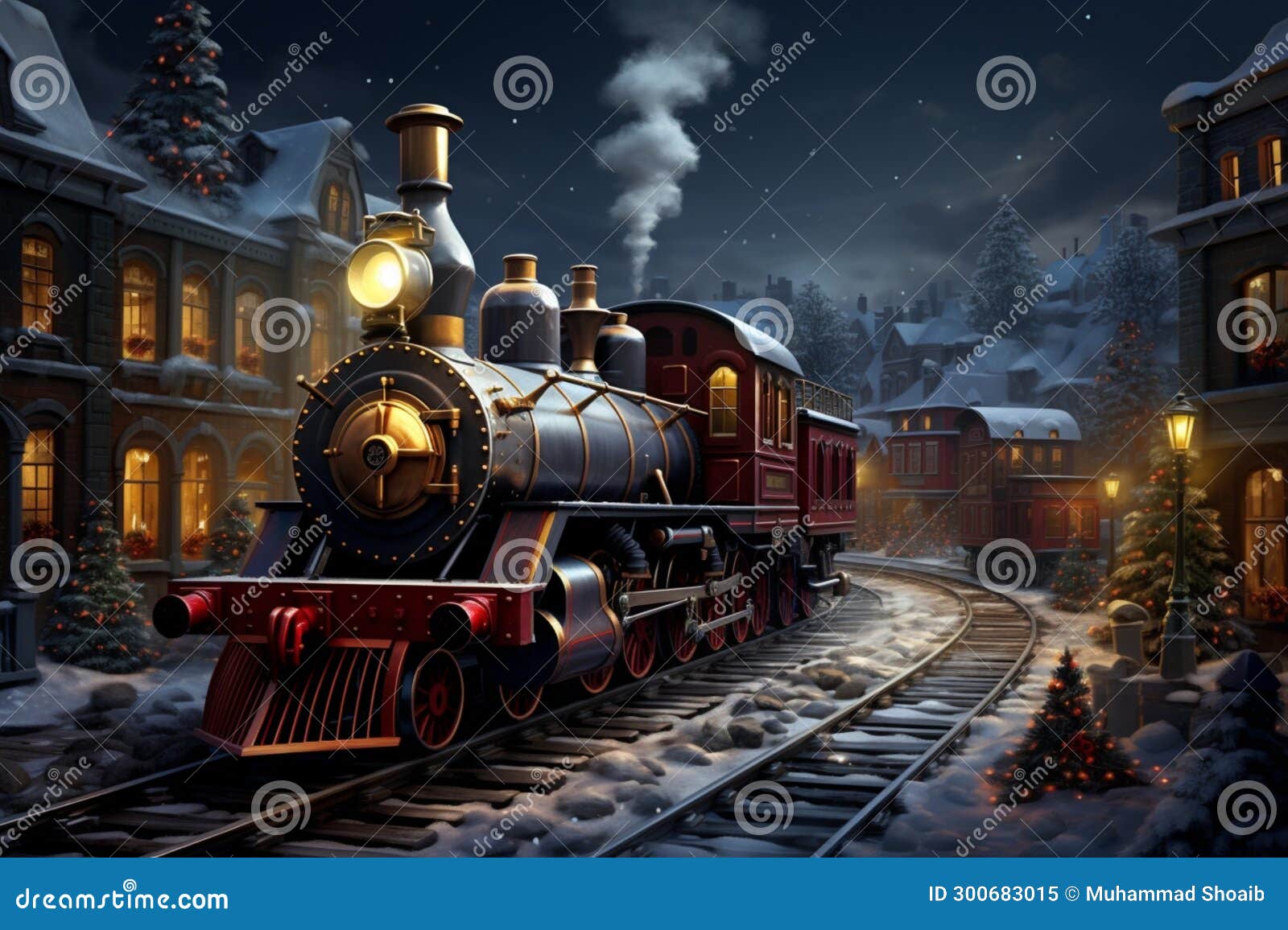 Christmas Train Rolling through a Winter Wonderland Stock Illustration ...
