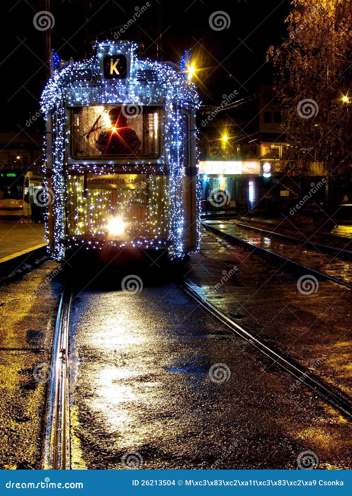 Tram with Christmas Lights in Budapest Stock Photo - Image of tramway ...