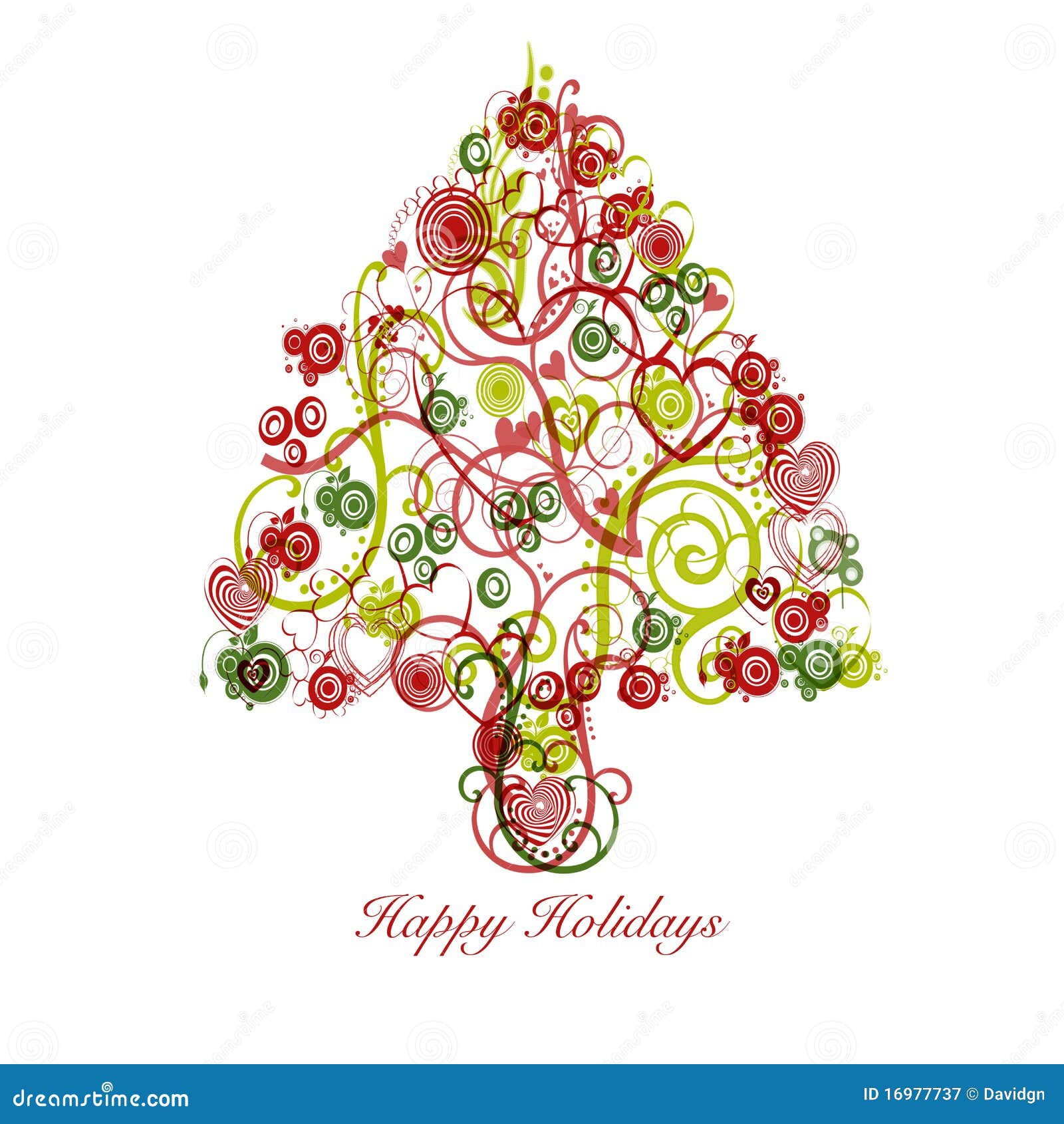 Christmas Tree Abstract with Swirls Hearts Circles Stock Illustration ...
