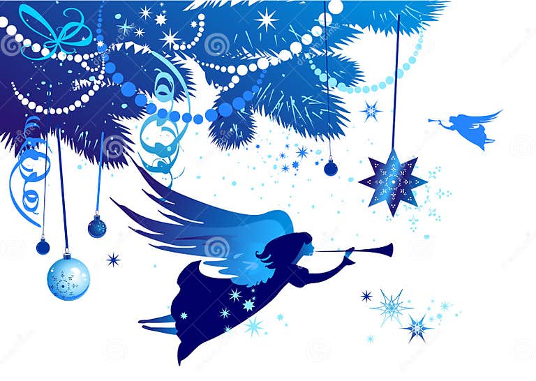 Christmas Tree with an Angel Stock Vector - Illustration of shiny ...