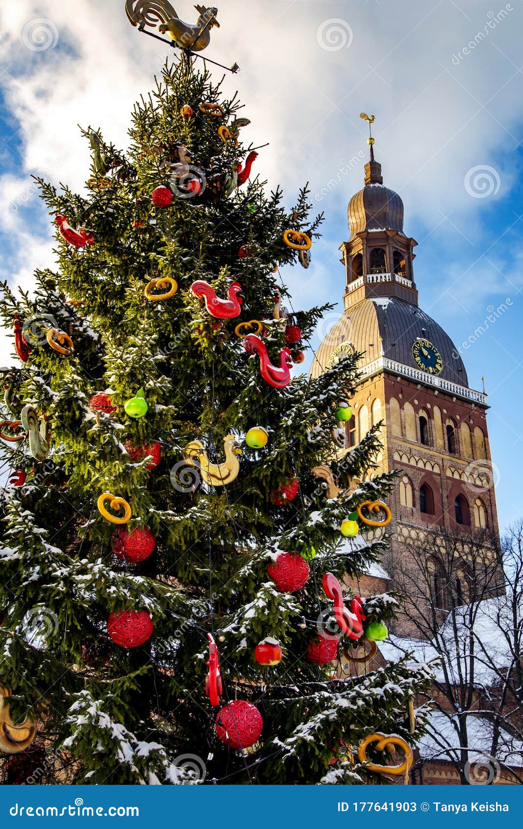 Christmas Tree on the Background of the Dome Cathedral Stock Image ...