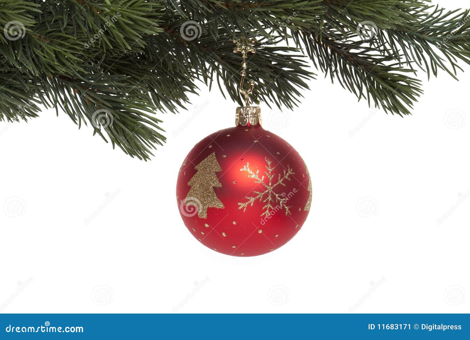 Christmas Tree Ball on Fir Branch Stock Image - Image of festive ...