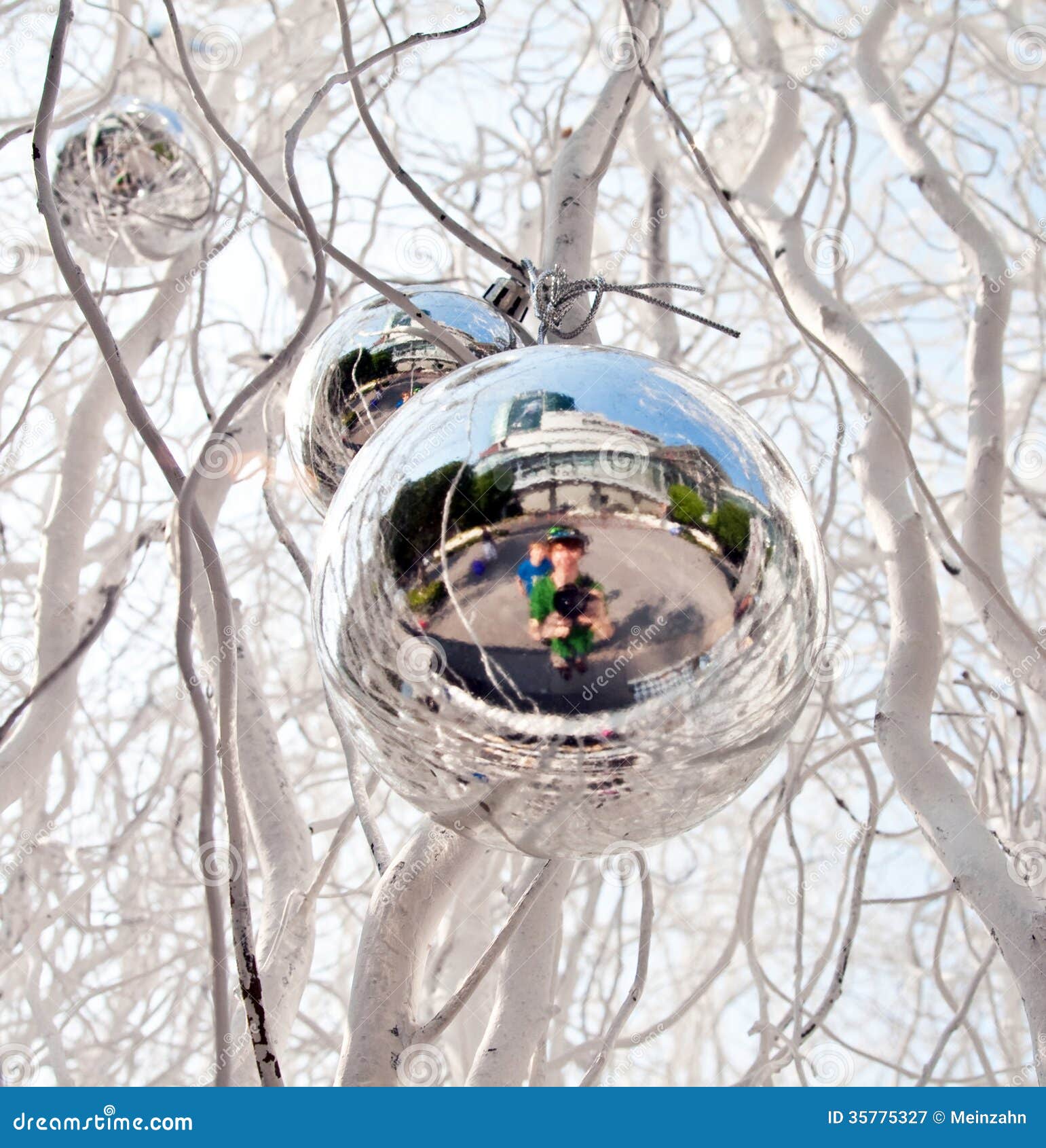 Christmas Tree Balls and Mirroring of Father and Sun Stock Image ...