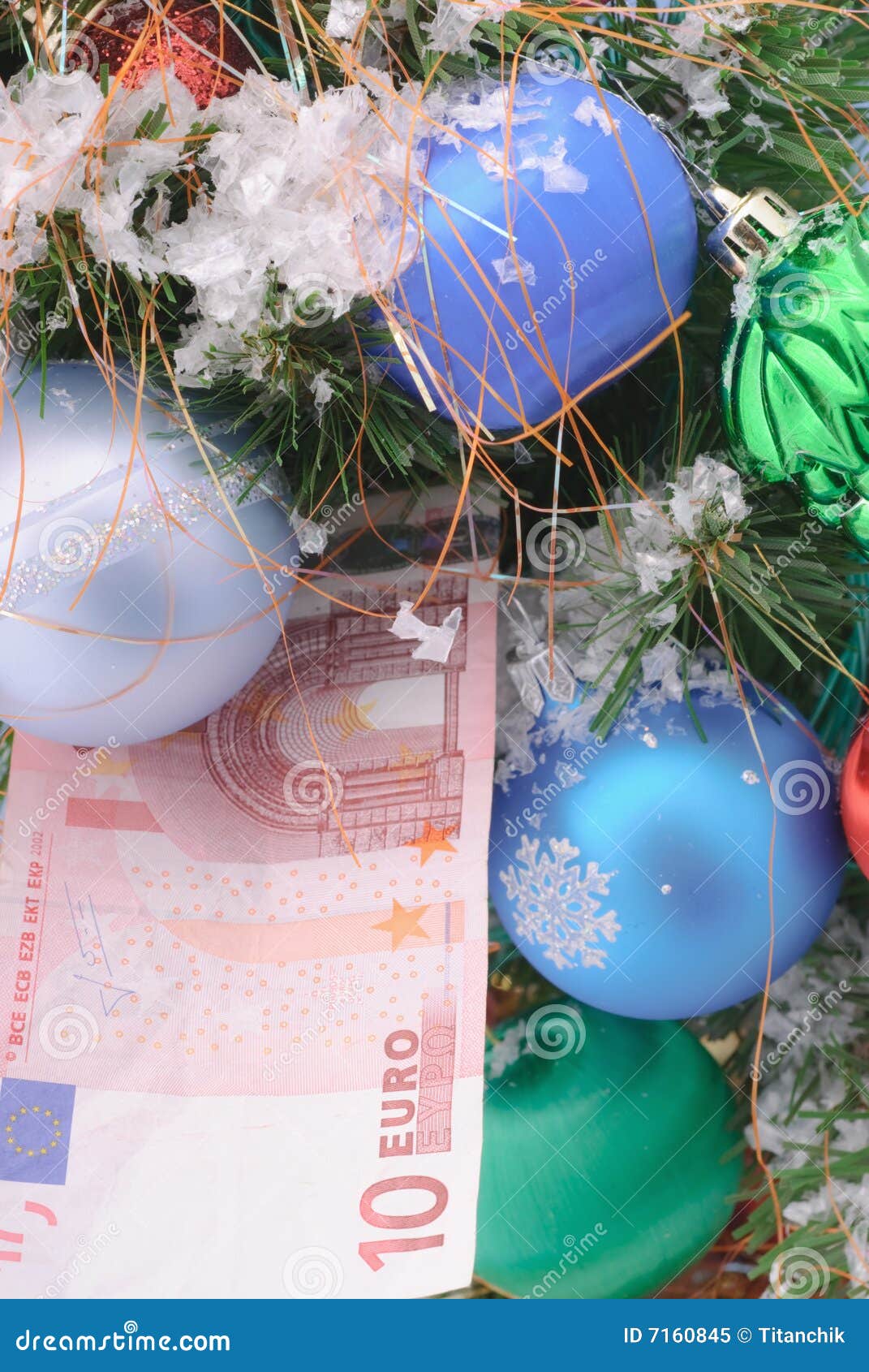 Christmas Tree and Banknote Euro Stock Image - Image of bulb, snow: 7160845