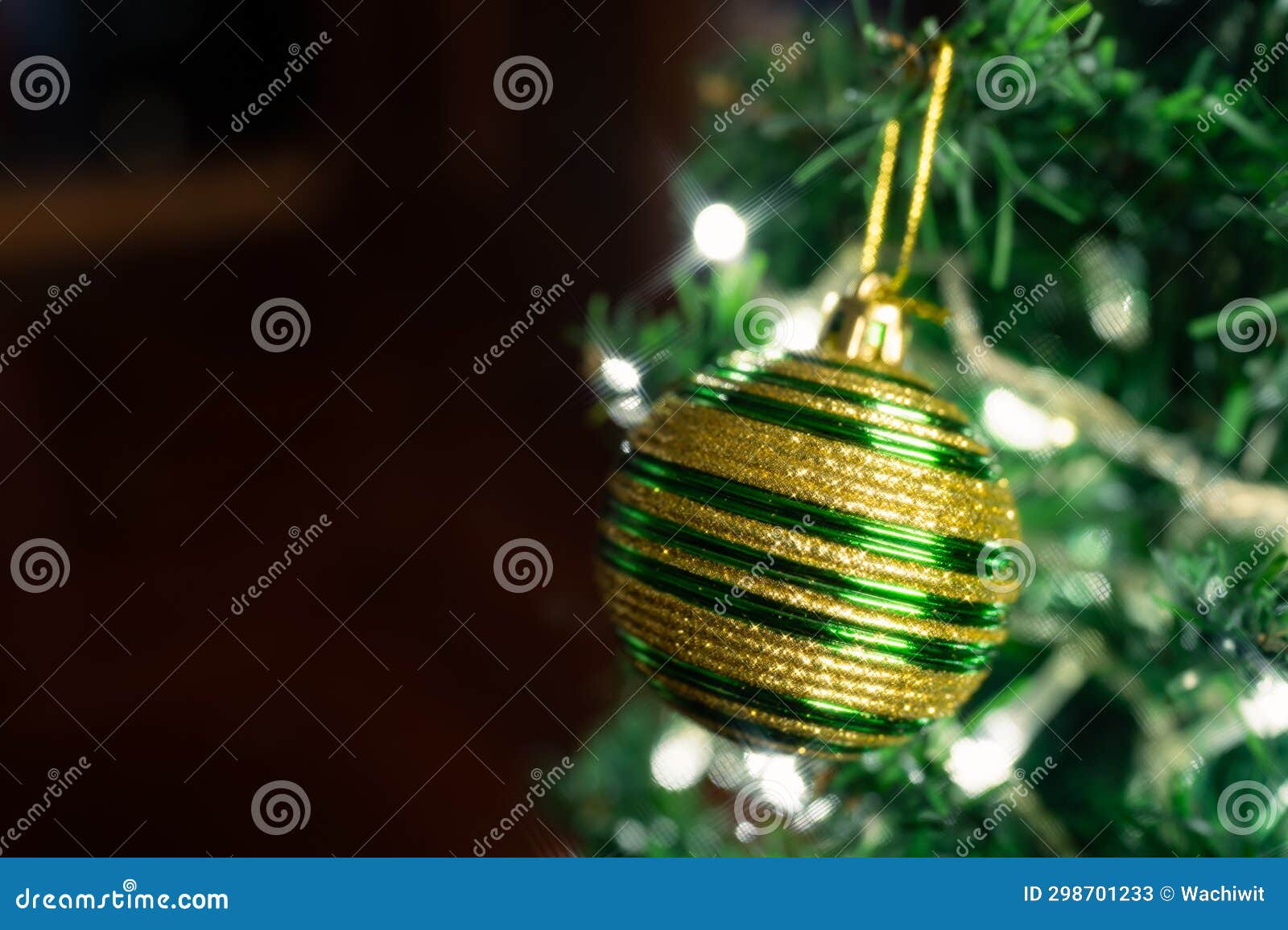 Christmas Tree with Bauble Decorations and Lights Background Stock ...