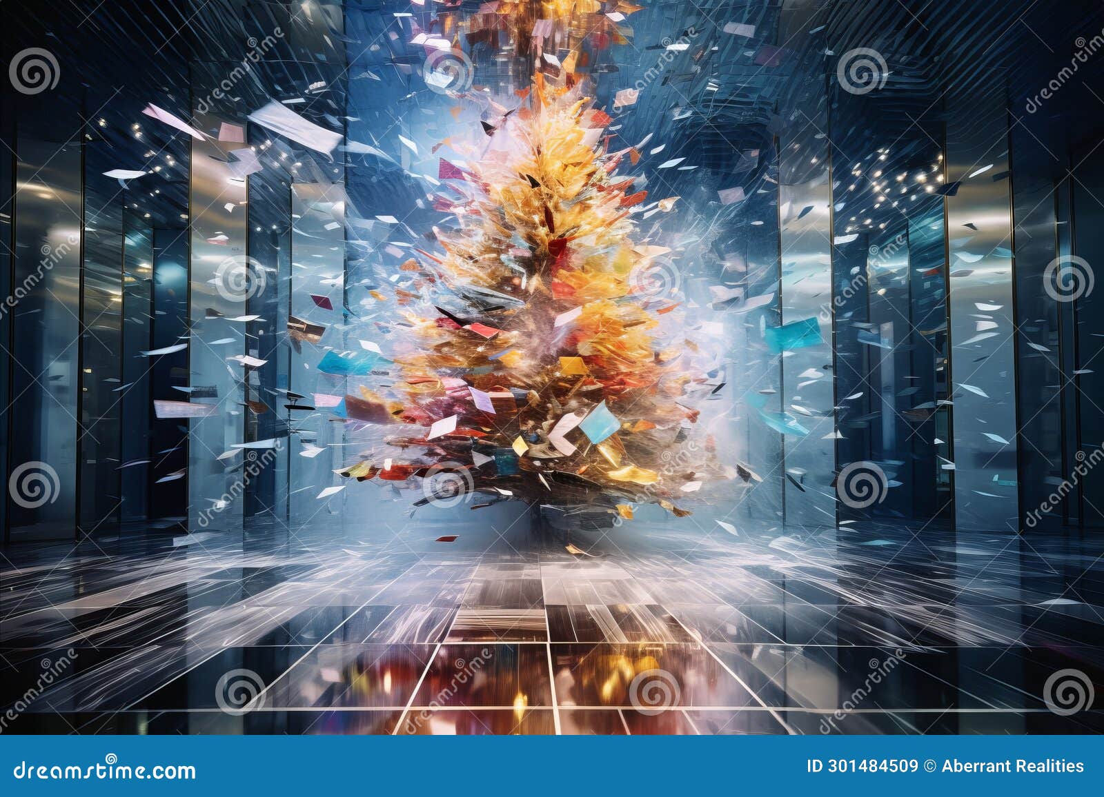 A Christmas Tree is Being Blown Up in an Elevator Stock Illustration - Illustration of flame ...