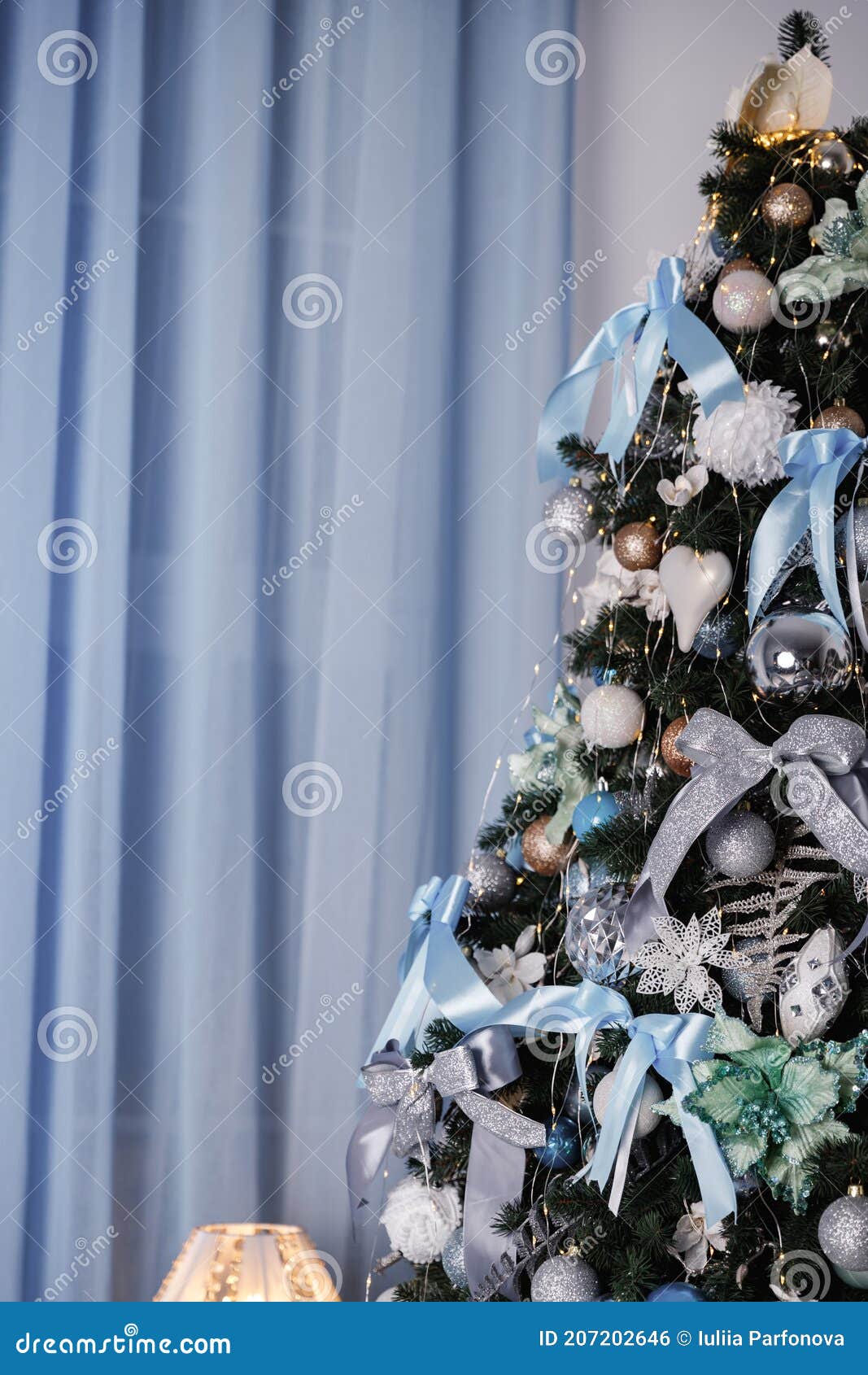 Christmas Tree in Blue Color Stock Photo - Image of bauble, shiny ...