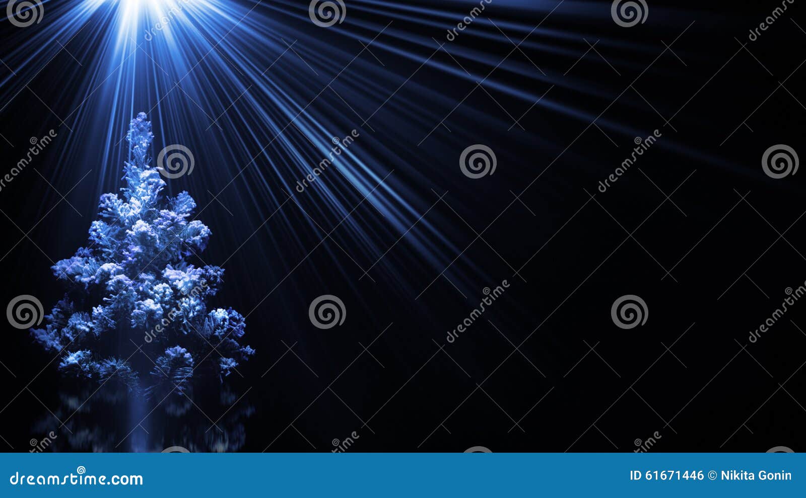 Christmas Tree in Blue Light Rays Stock Illustration - Illustration of ...