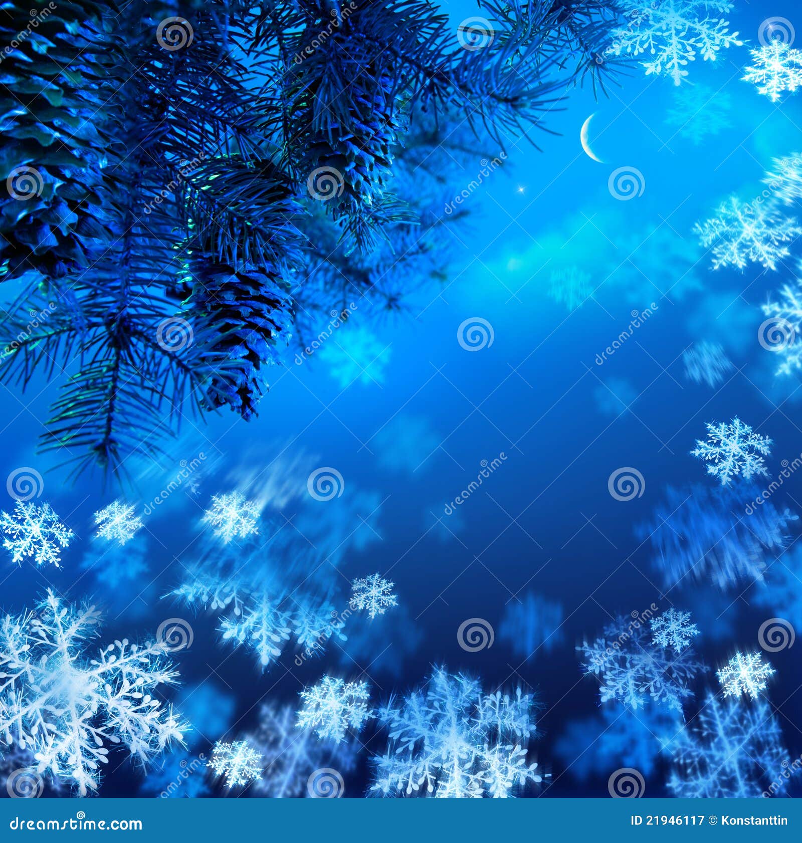 Christmas Tree on a Blue Night Sky Background Stock Image - Image of ...
