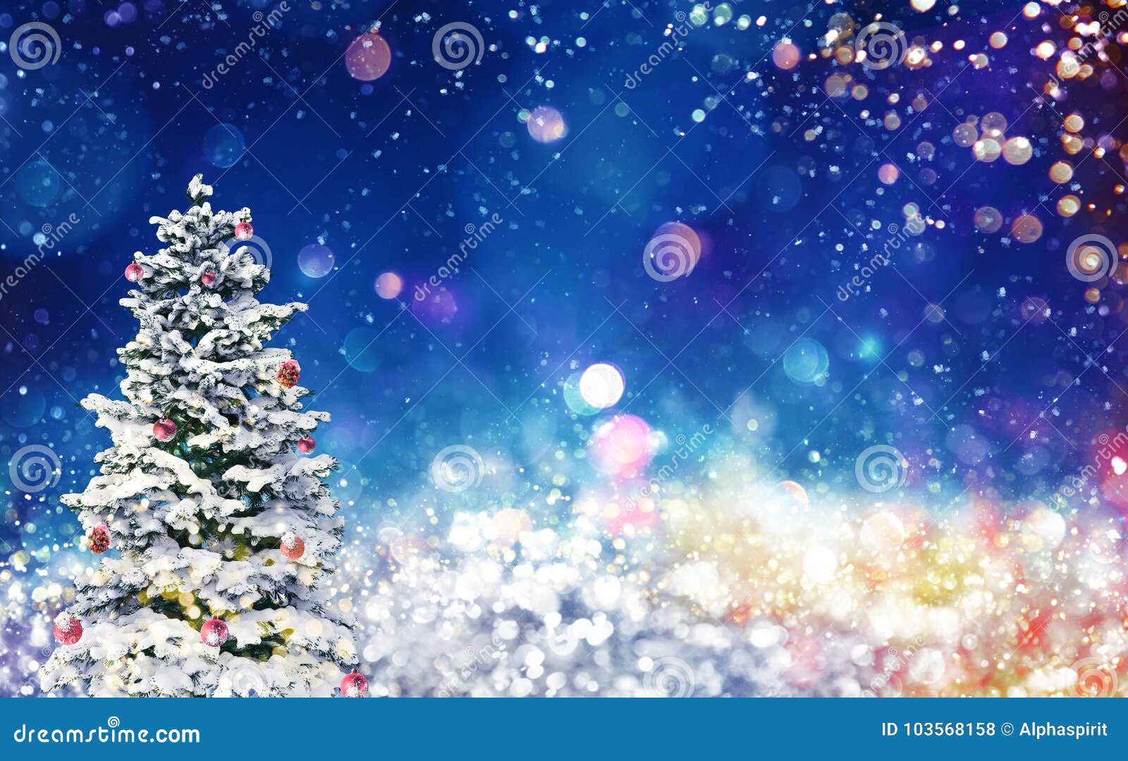Christmas Tree on a Blue Sparkly Night Sky Stock Photo - Image of ...