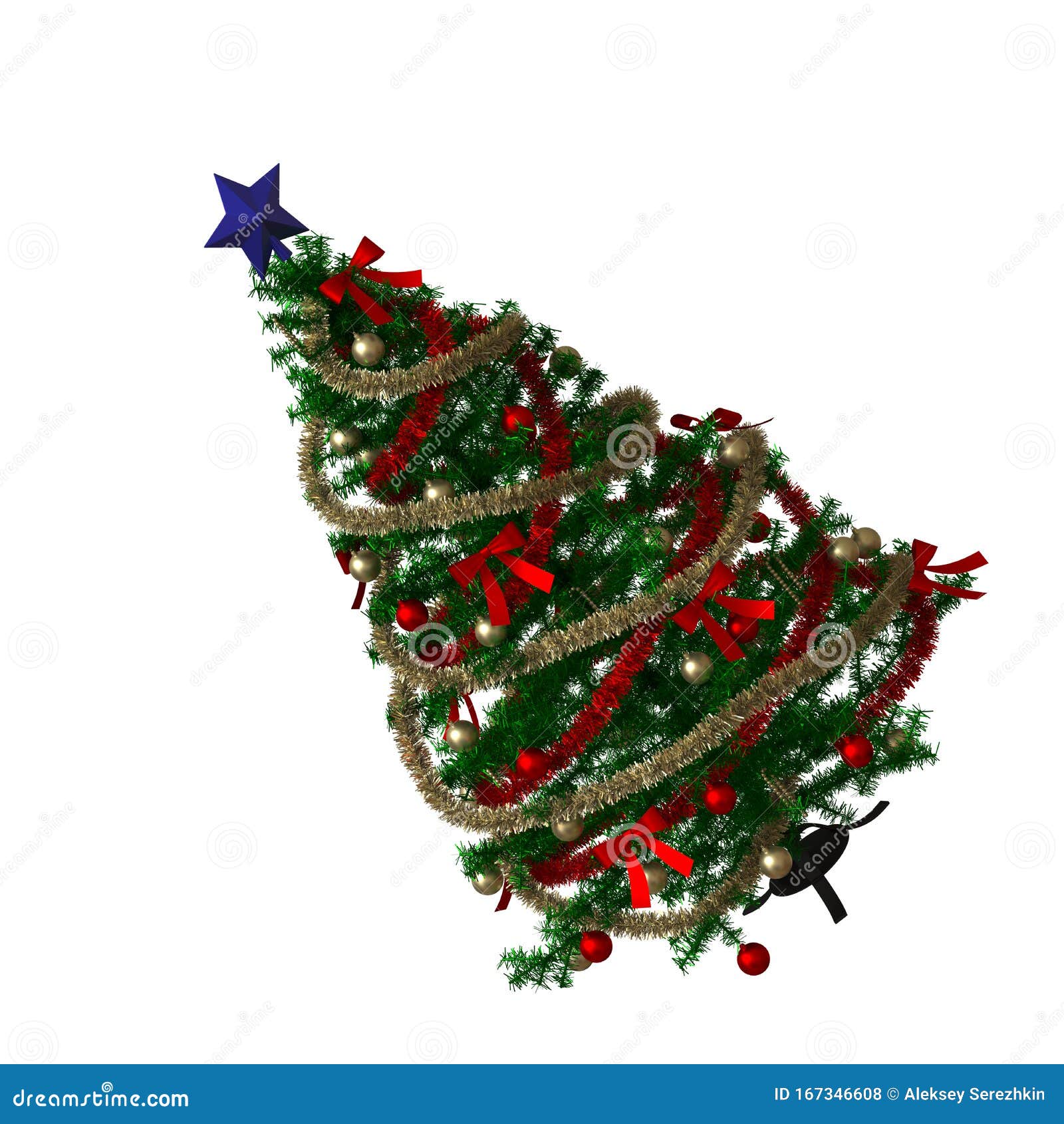 Christmas Tree with a Blue Star on the Top, Isolate on a White ...