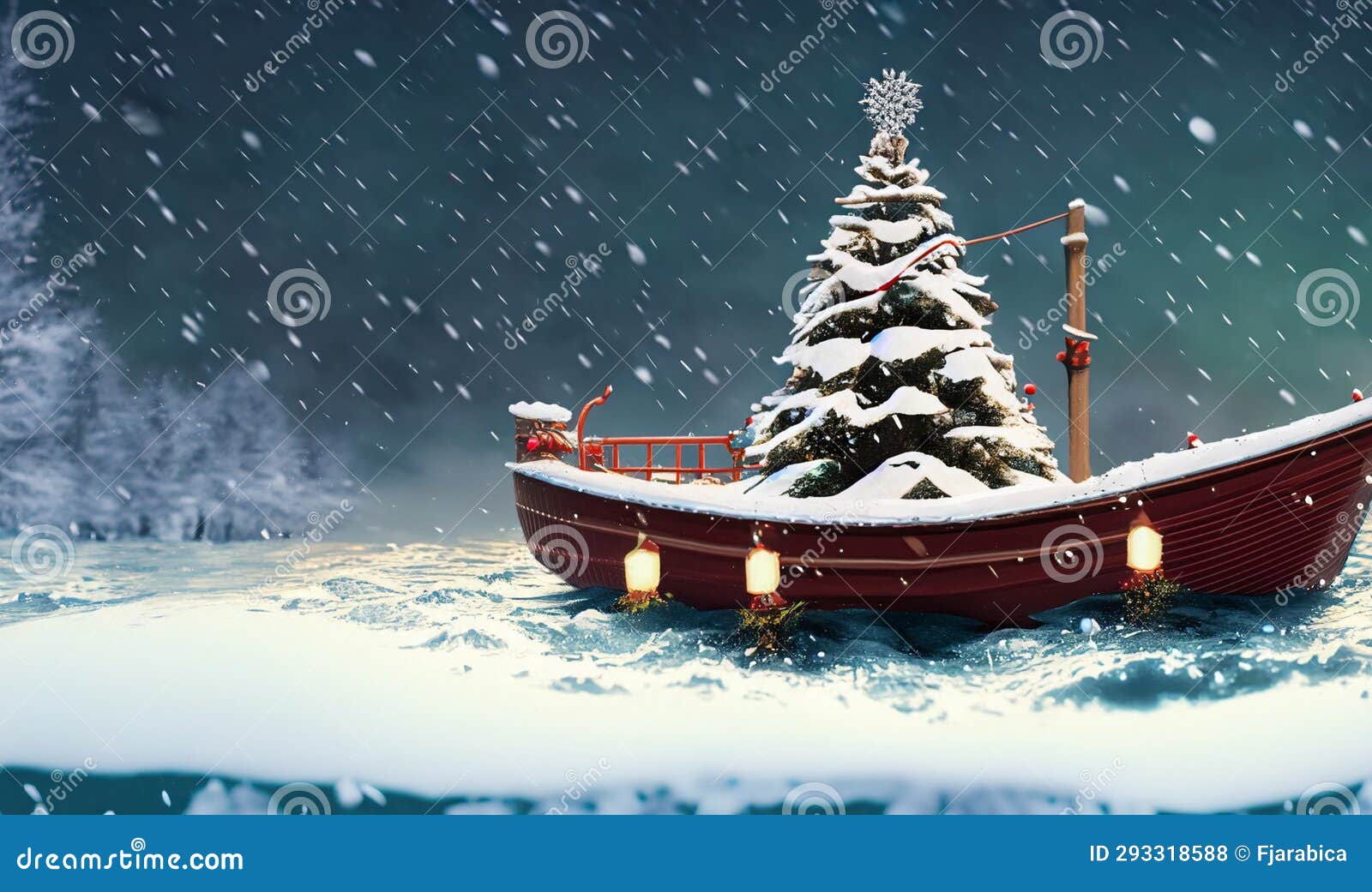 Christmas tree and boat stock illustration. Illustration of vehicle ...