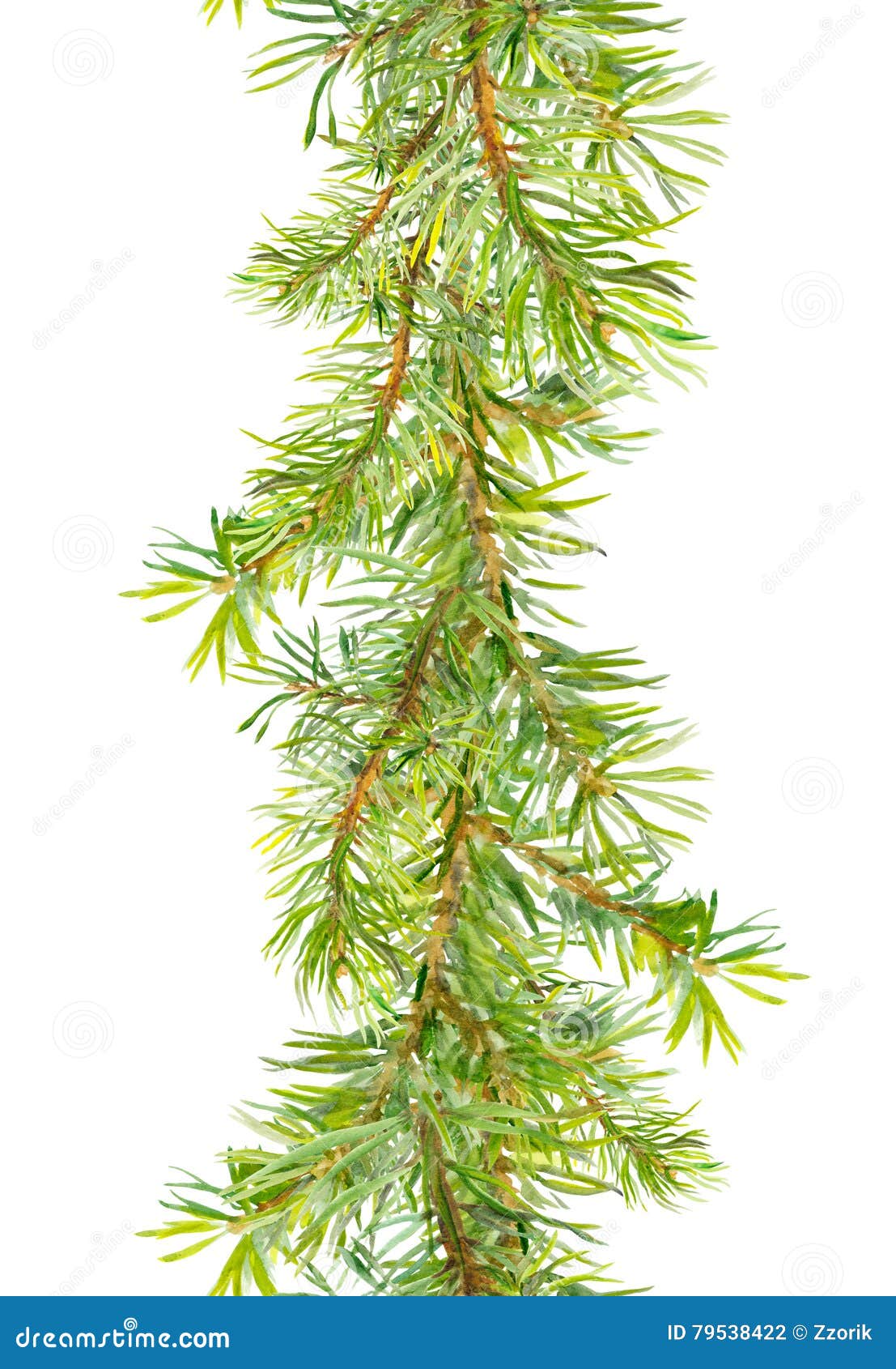 Christmas Tree Border - Fir Branches. Watercolor Frame Strip Stock ...