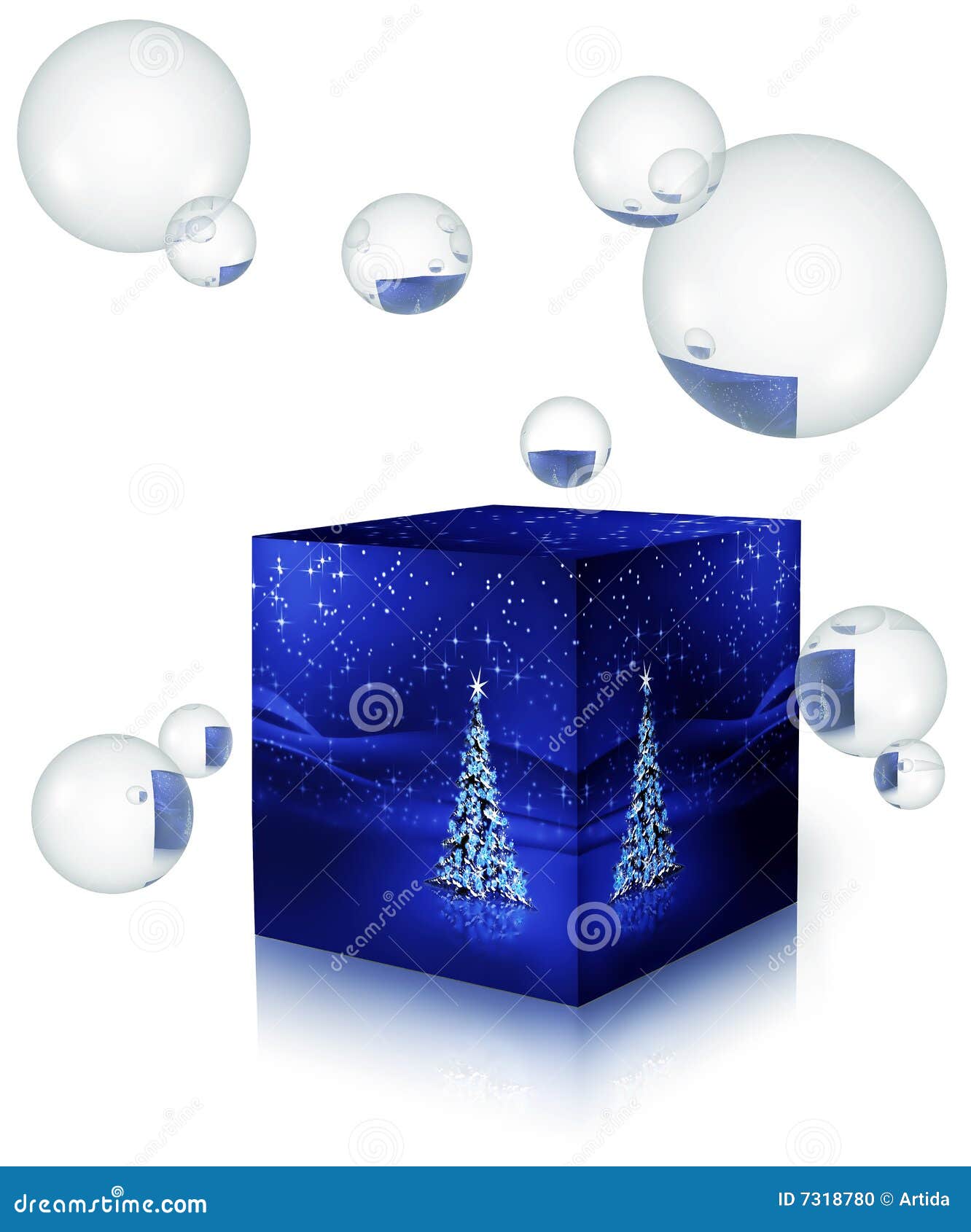 Christmas Tree in a Box with Bubbles Stock Illustration - Illustration ...