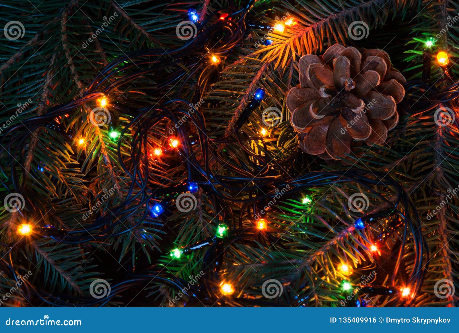 Christmas Tree Branch and Lights Stock Photo - Image of rustic, year ...