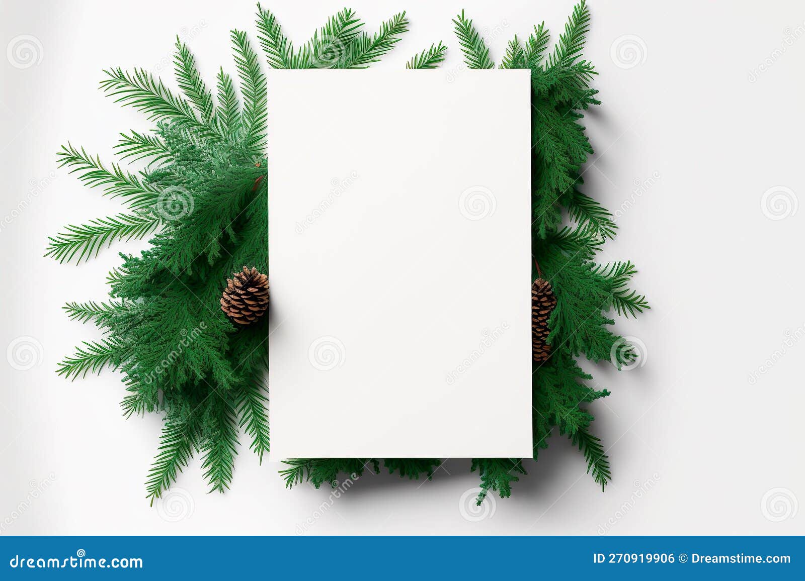 Christmas Tree Branches and Paper Card Note Frame on White Background ...