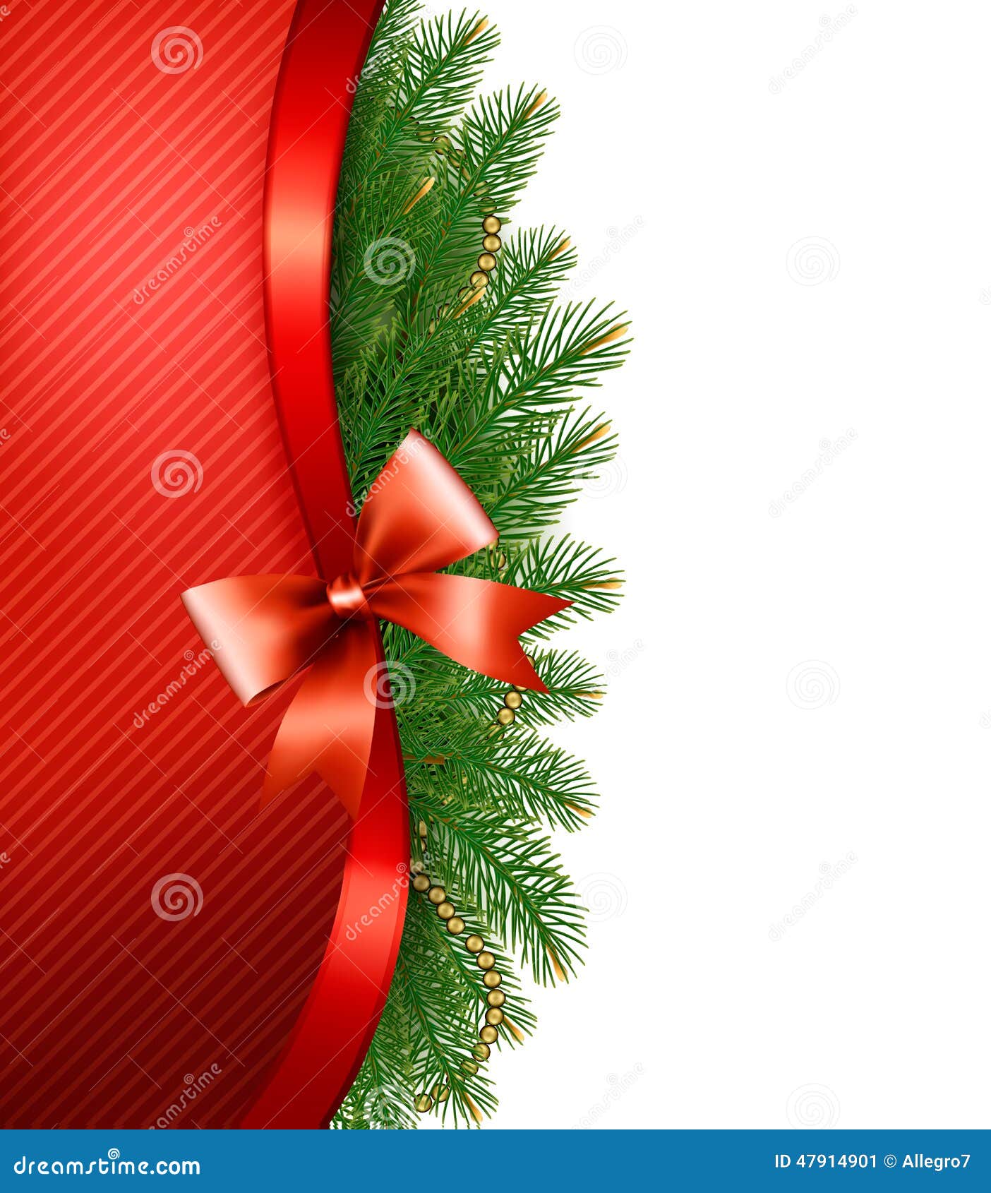 Christmas Tree Branches with a Red Ribbon and a Bow Stock Vector ...