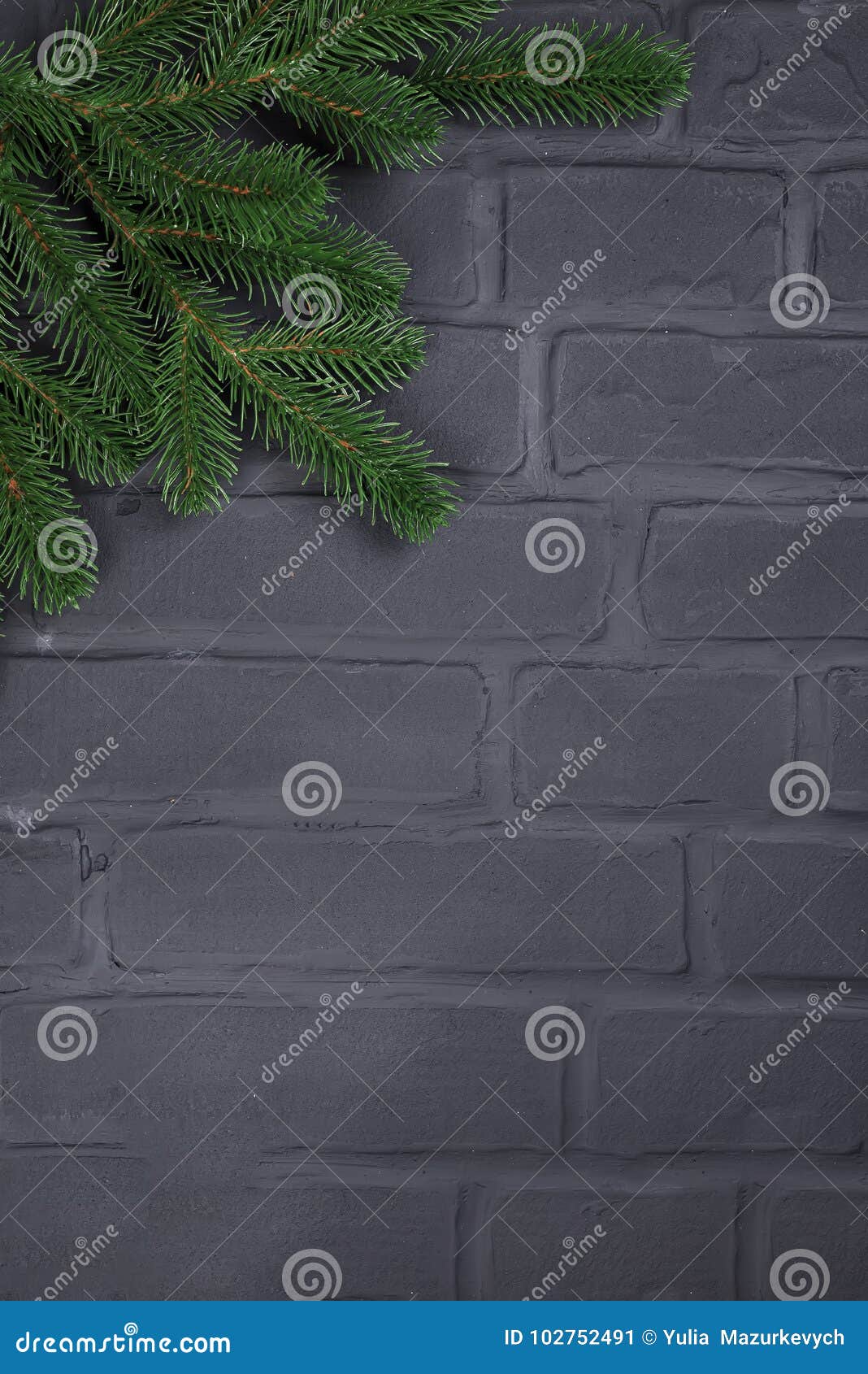 Christmas Tree on Brick Wall Background Stock Image - Image of bauble ...