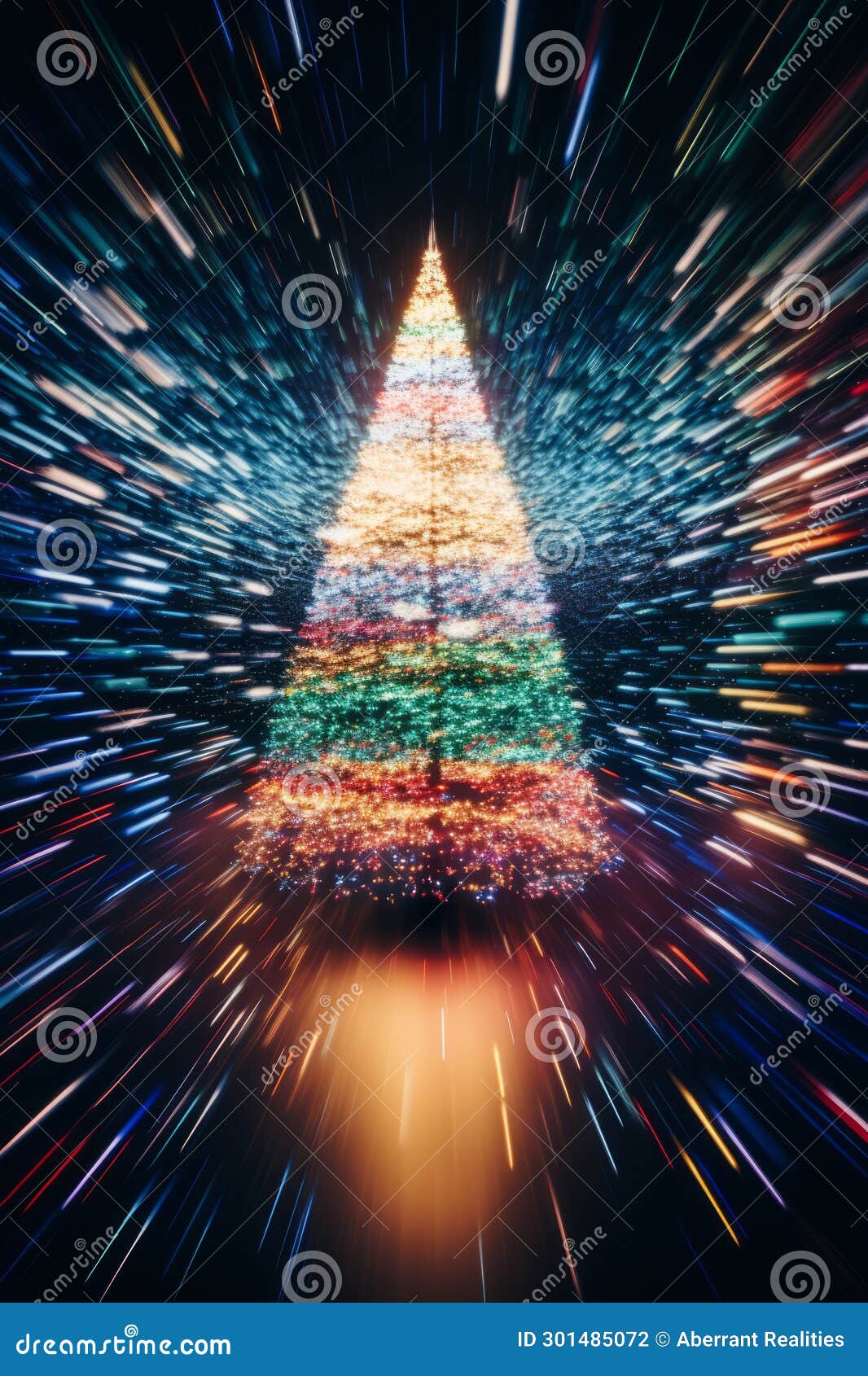 A Christmas Tree with Bright Lights and Motion Blur Stock Illustration ...
