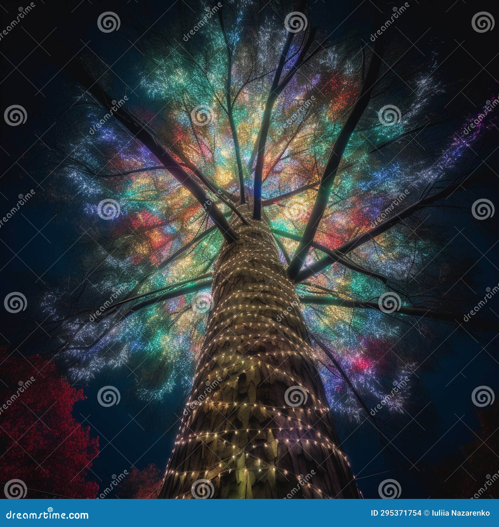 Christmas Tree Brightly Decorated View from Below. AI Generated Stock ...
