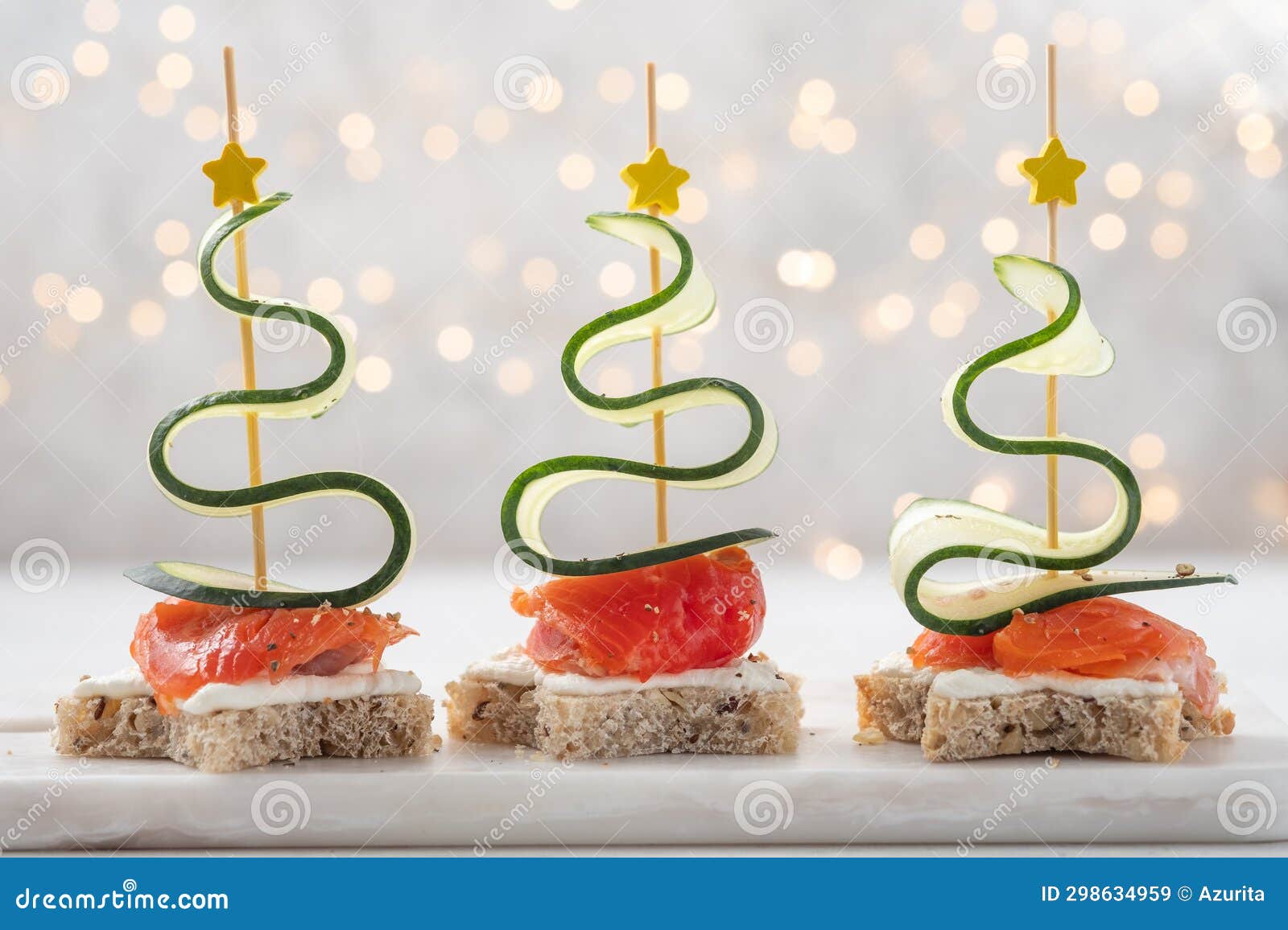 Christmas Tree Canape with Cucumber Slice and Salmon Stock Image ...