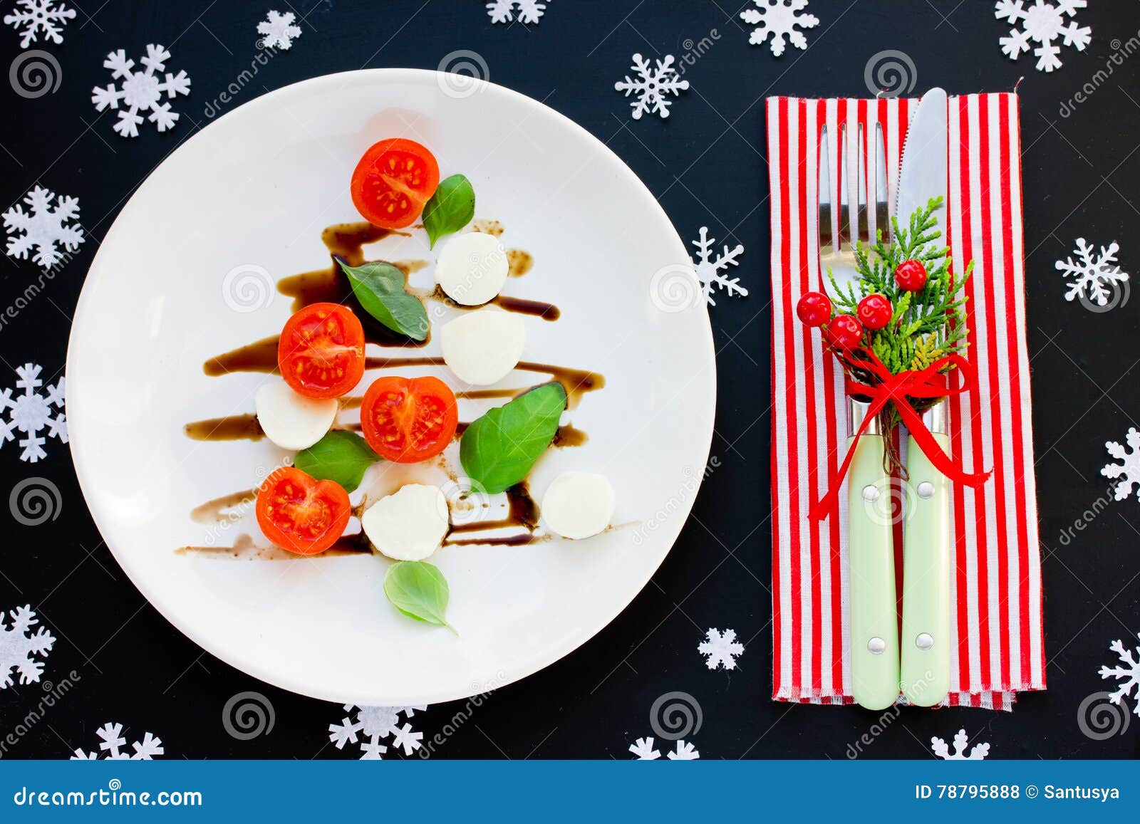 Christmas Tree Caprese Salad, Festive Appetizer. Christmas Table Stock ...