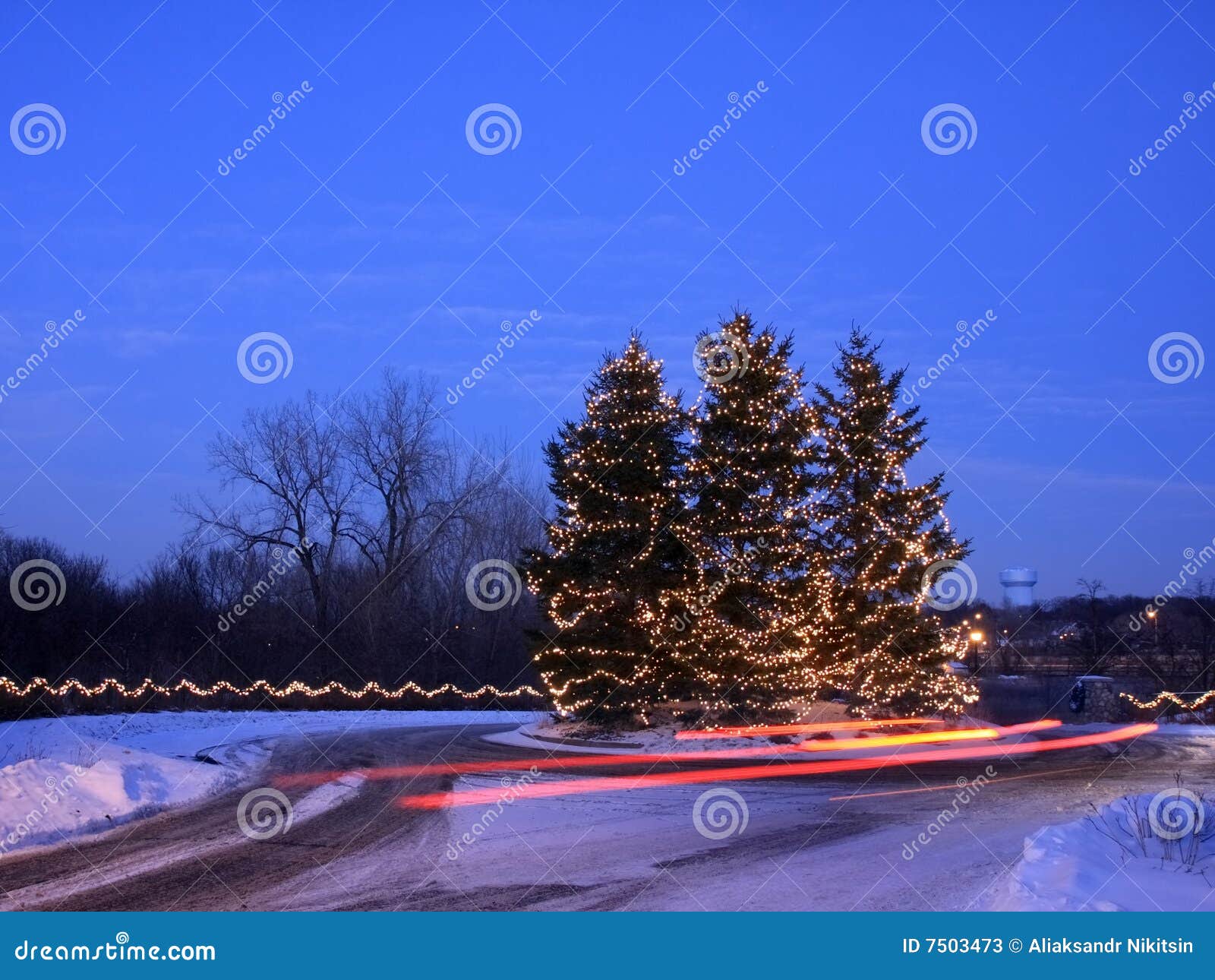 Christmas Tree with Car Lights Stock Image - Image of winter, year: 7503473
