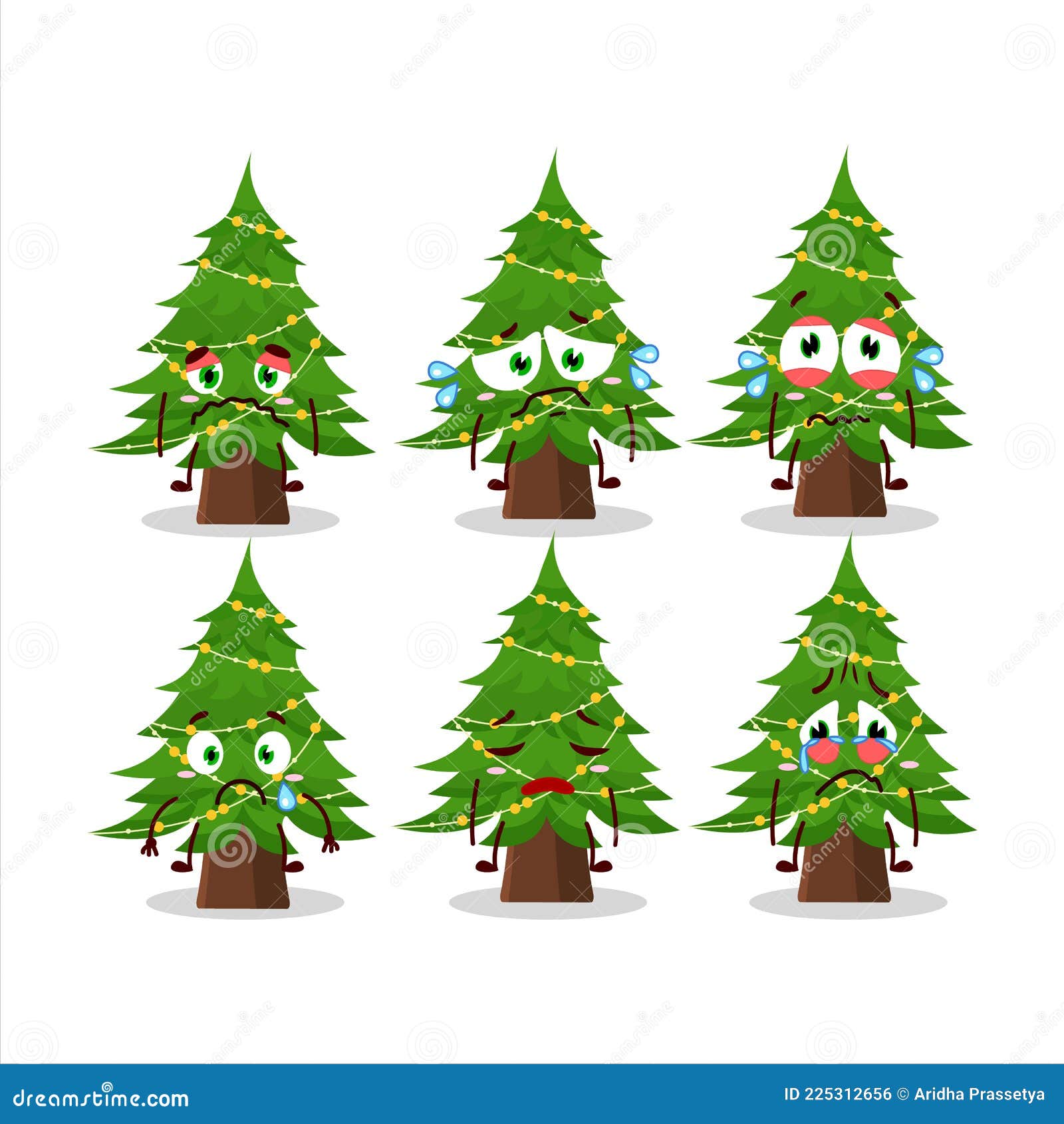 Christmas Tree Cartoon Character with Sad Expression Stock Vector ...