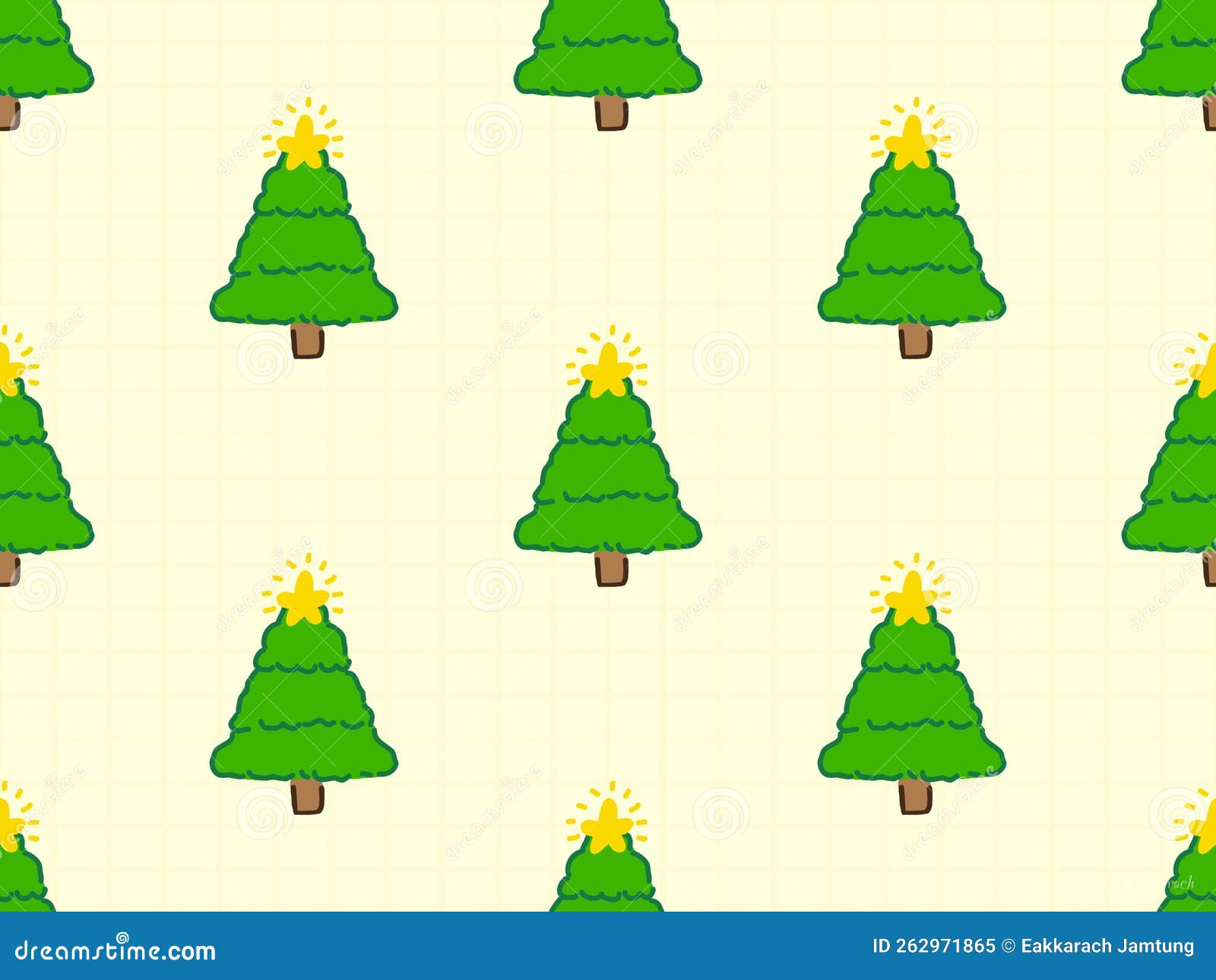 Christmas Tree Seamless Pattern on Yellow Background Stock Vector ...