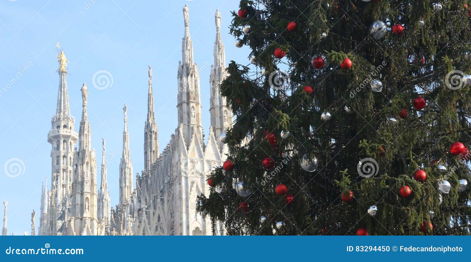 Christmas Tree and the Cathedral of Milan in Italy Stock Photo - Image ...