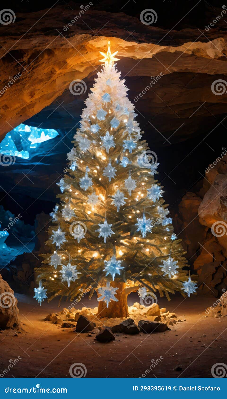 A Christmas Tree in a Cave, Illuminated by the Glow of Crystals ...
