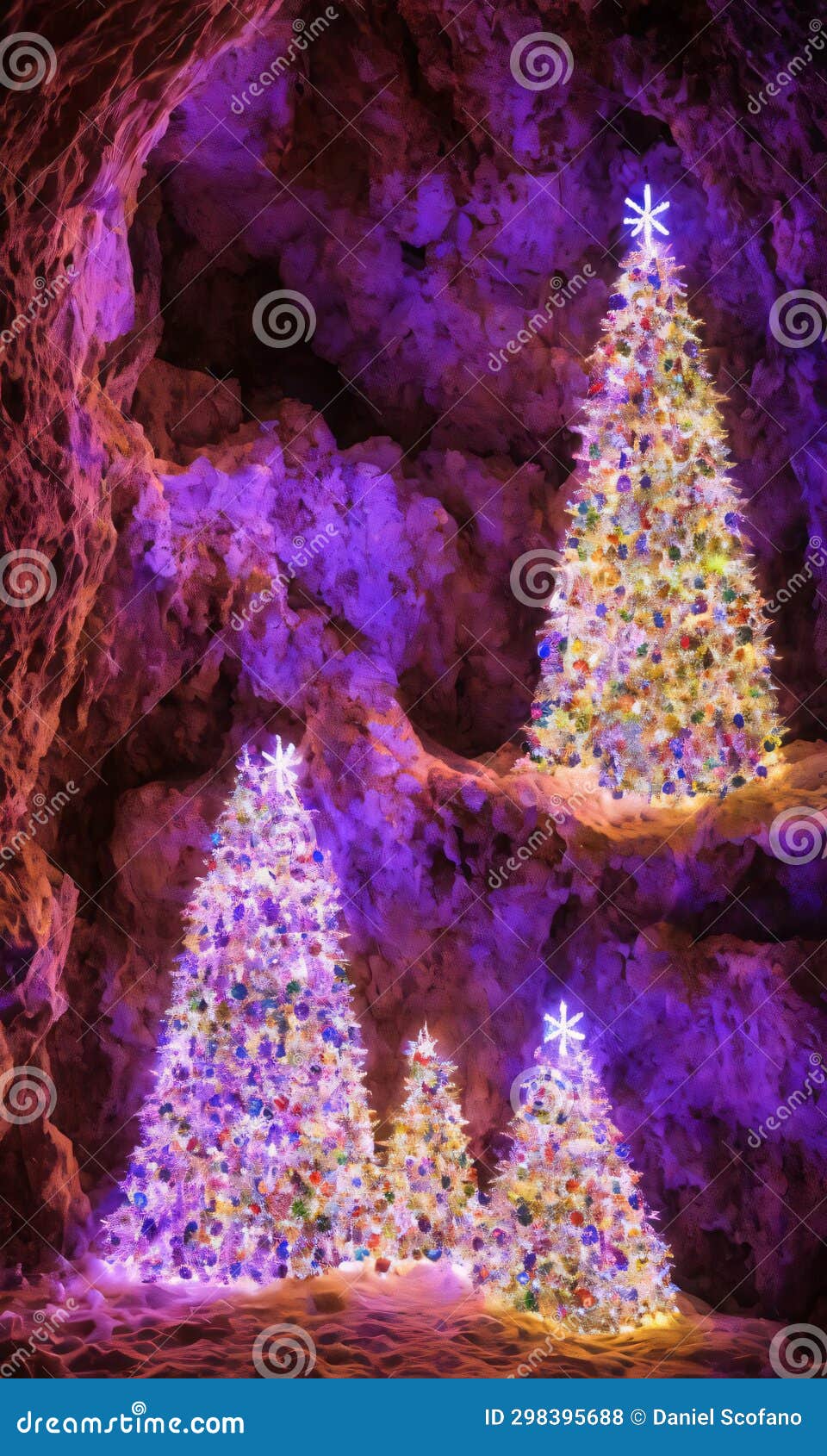 A Christmas Tree in a Cave, Illuminated by the Glow of Crystals ...