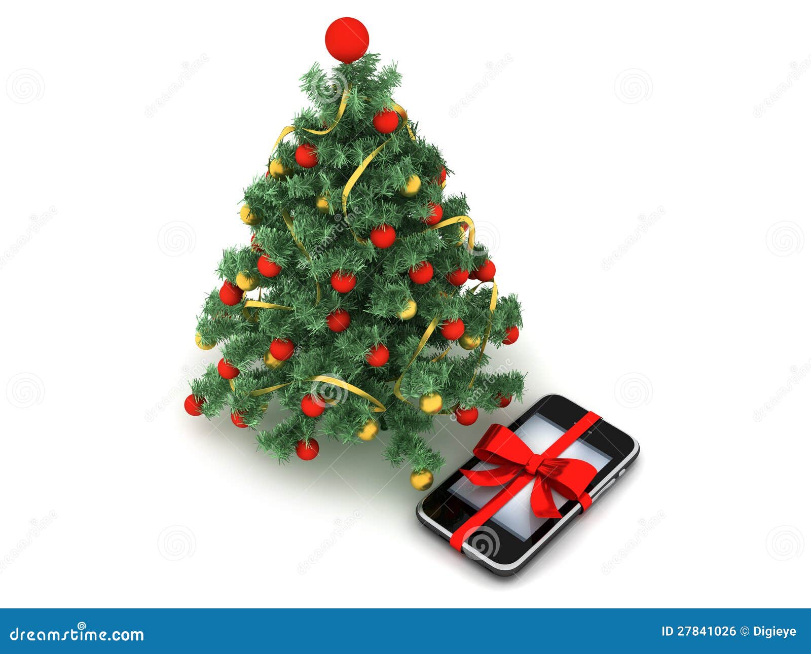 Christmas Tree and Cell Phone Stock Illustration - Illustration of ...