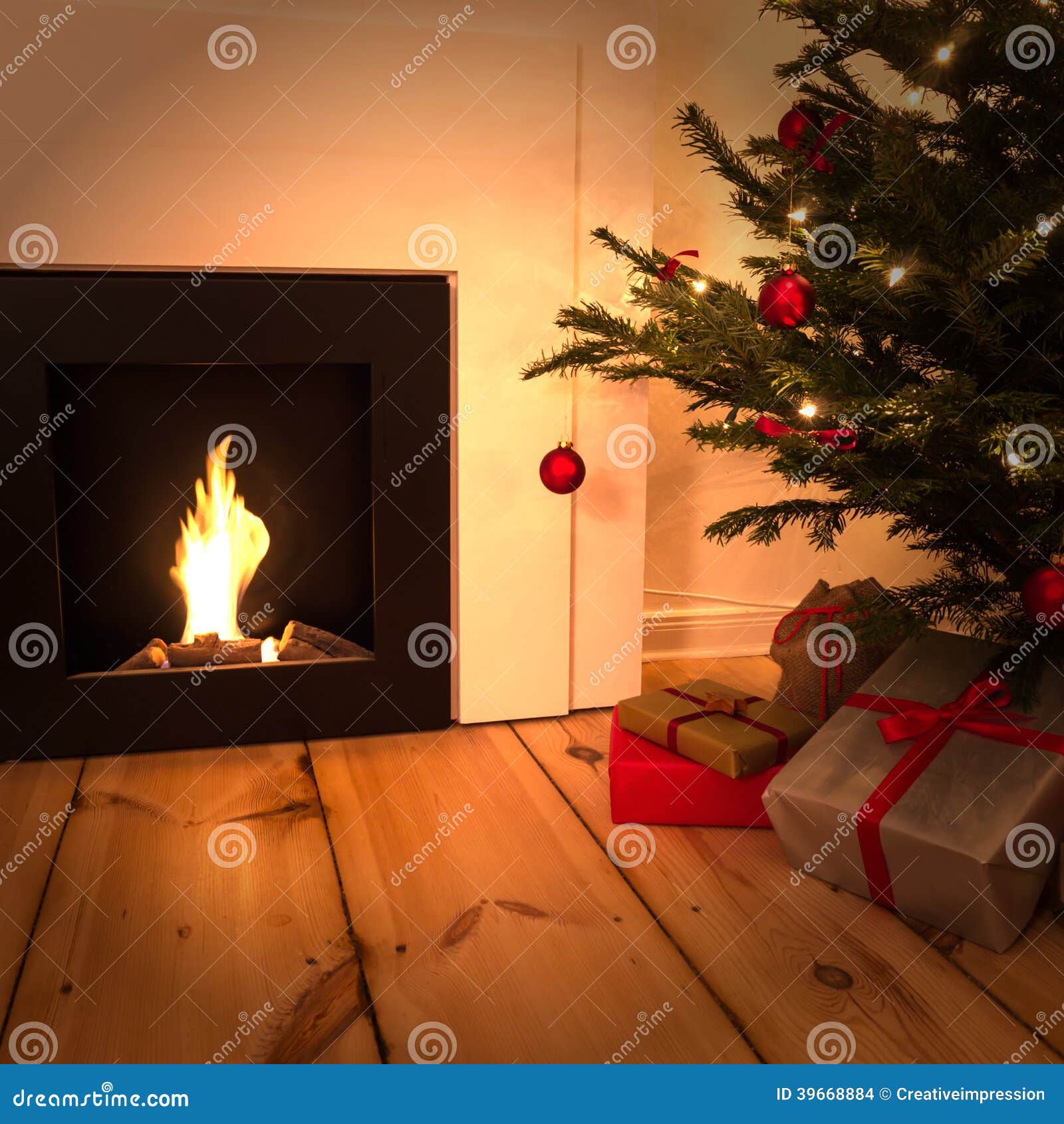 Christmas tree and chimney stock photo. Image of celebration - 39668884