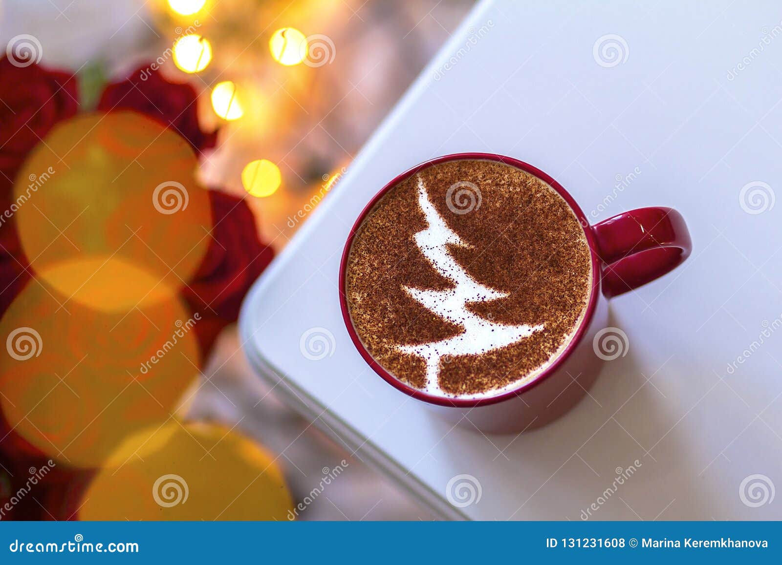 Christmas Tree on Coffee Cup Stock Photo - Image of brown, celebration ...