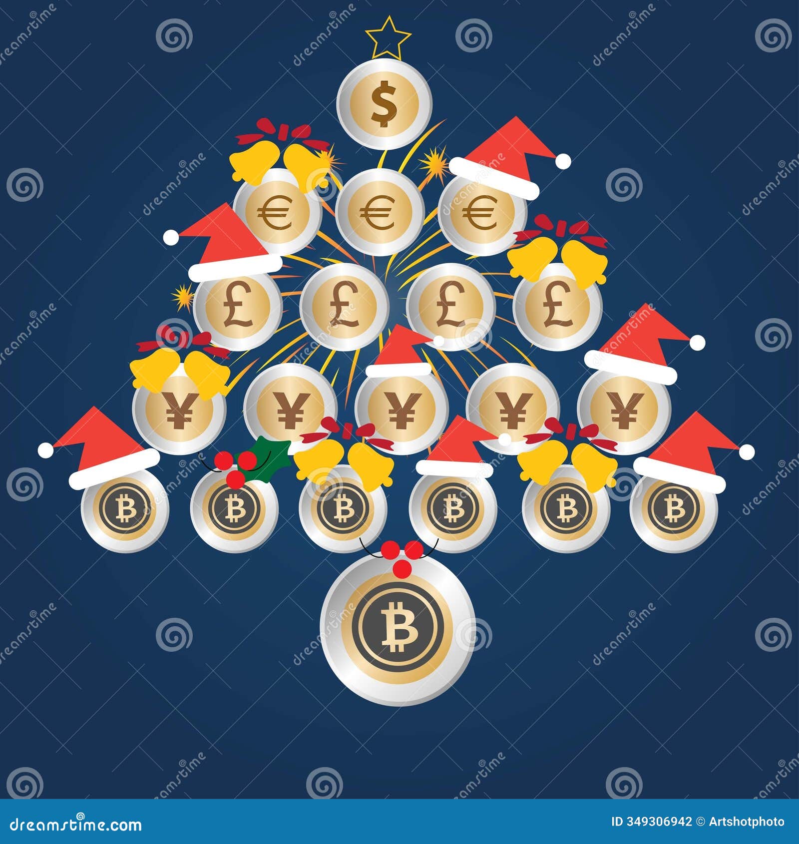 Festive Christmas Tree Made of Coins of Different Currencies Stock ...