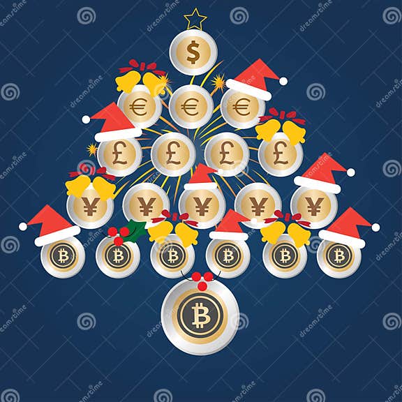 Festive Christmas Tree Made of Coins of Different Currencies Stock ...