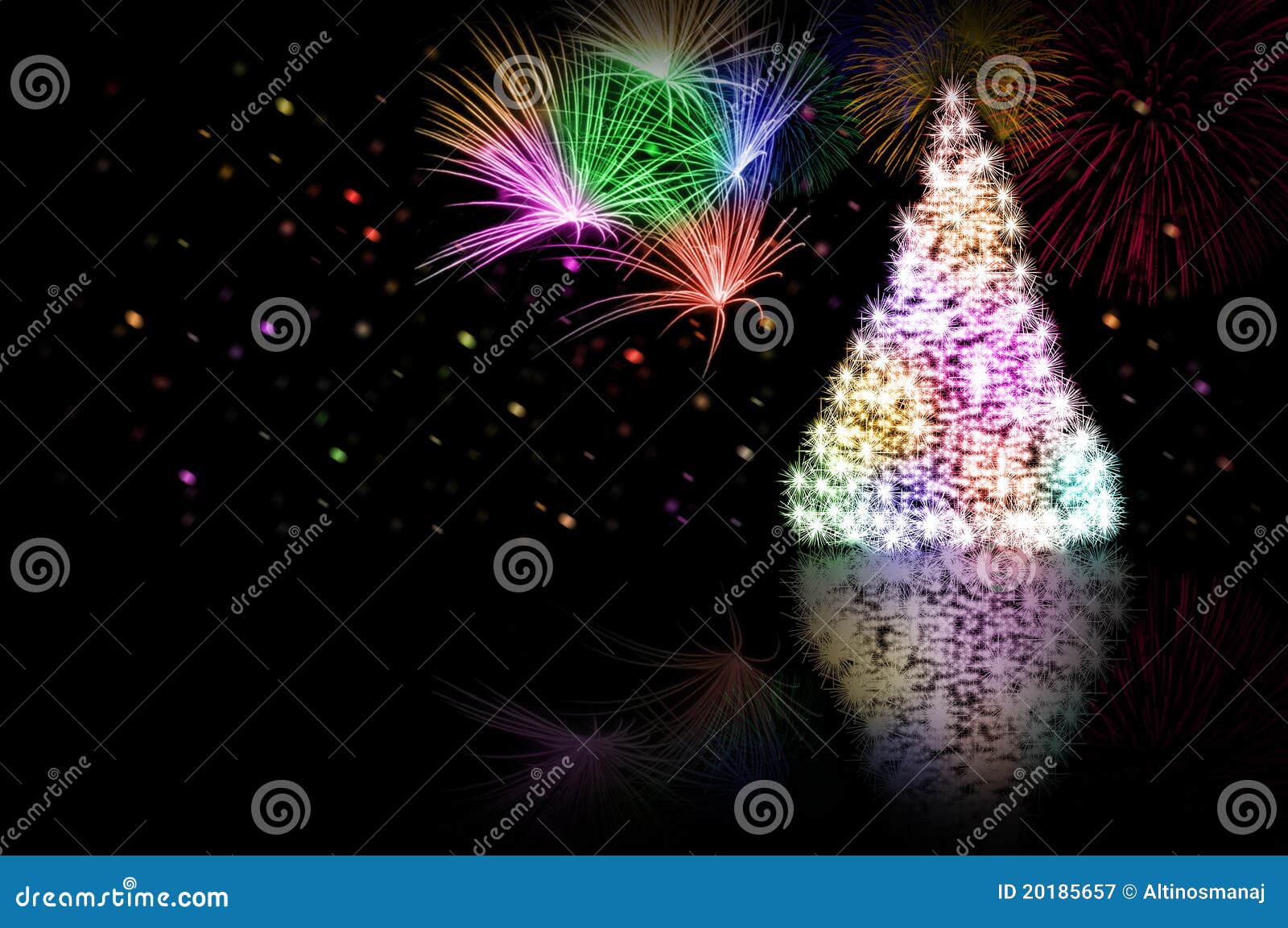 Christmas Tree - Color - and Fireworks Stock Image - Image of aurora ...