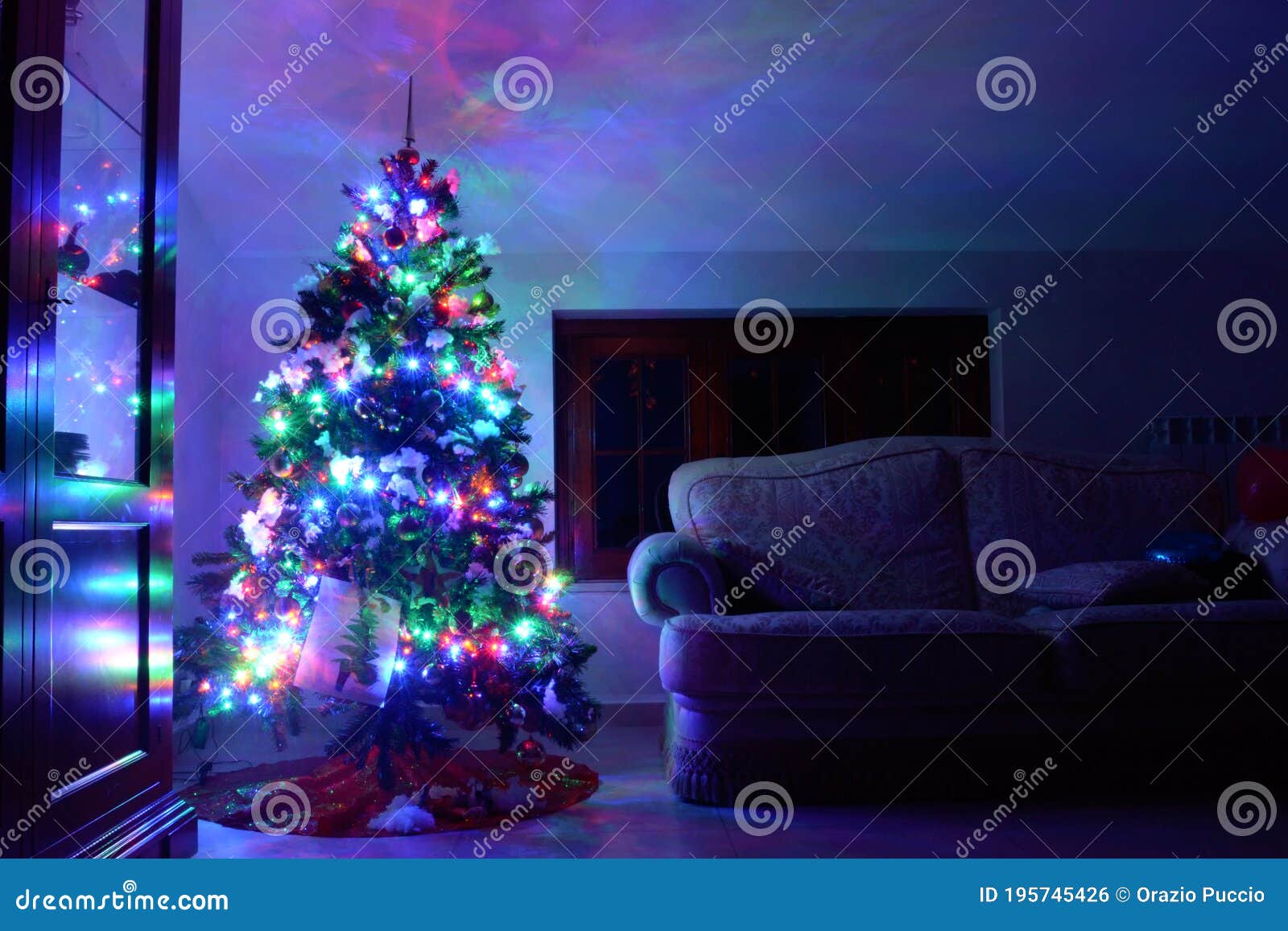 Christmas Tree with Colored Lights Stock Photo - Image of blue, bright ...