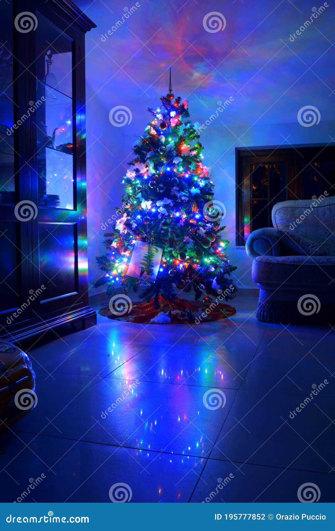 Christmas Tree with Colored Lights Stock Photo - Image of room ...