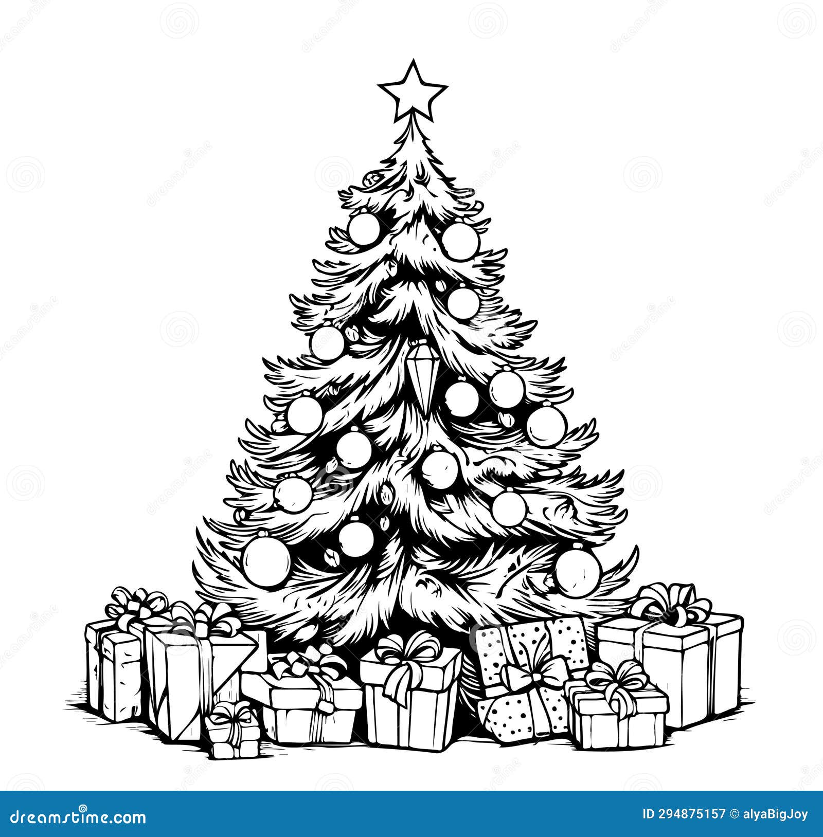 Christmas Tree in Comic Style, Hand-drawn Sketch. Symbol of Christmas ...