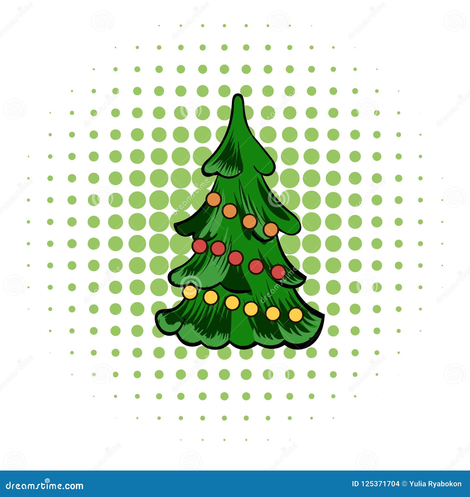Christmas tree comics icon stock illustration. Illustration of bauble ...
