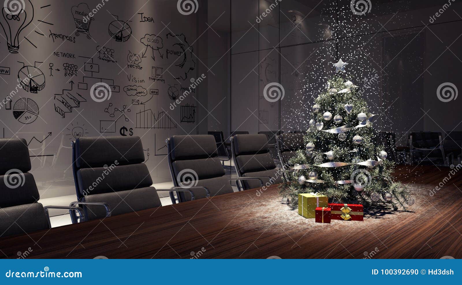 Christmas Tree on Conference Table Stock Illustration - Illustration of ...