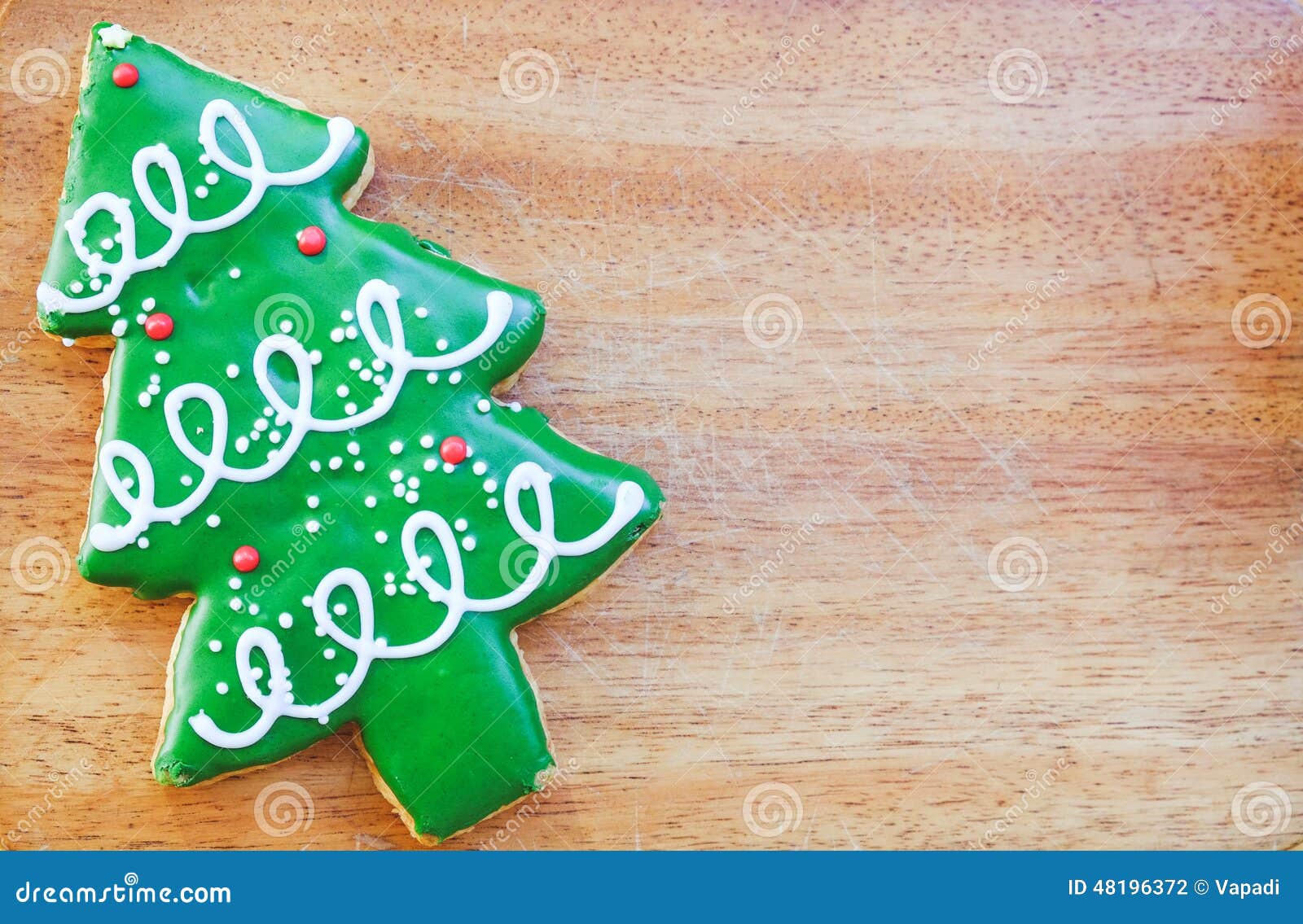 Christmas Tree Cookie on Wood Background. Stock Photo - Image of ...
